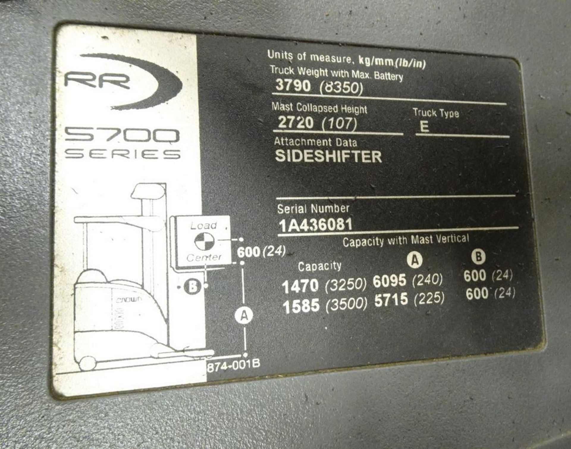 CROWN RR 5700 SERIES ELECTRIC POWERED REACH TRUCK, MODEL RR5725-35, 107 ...