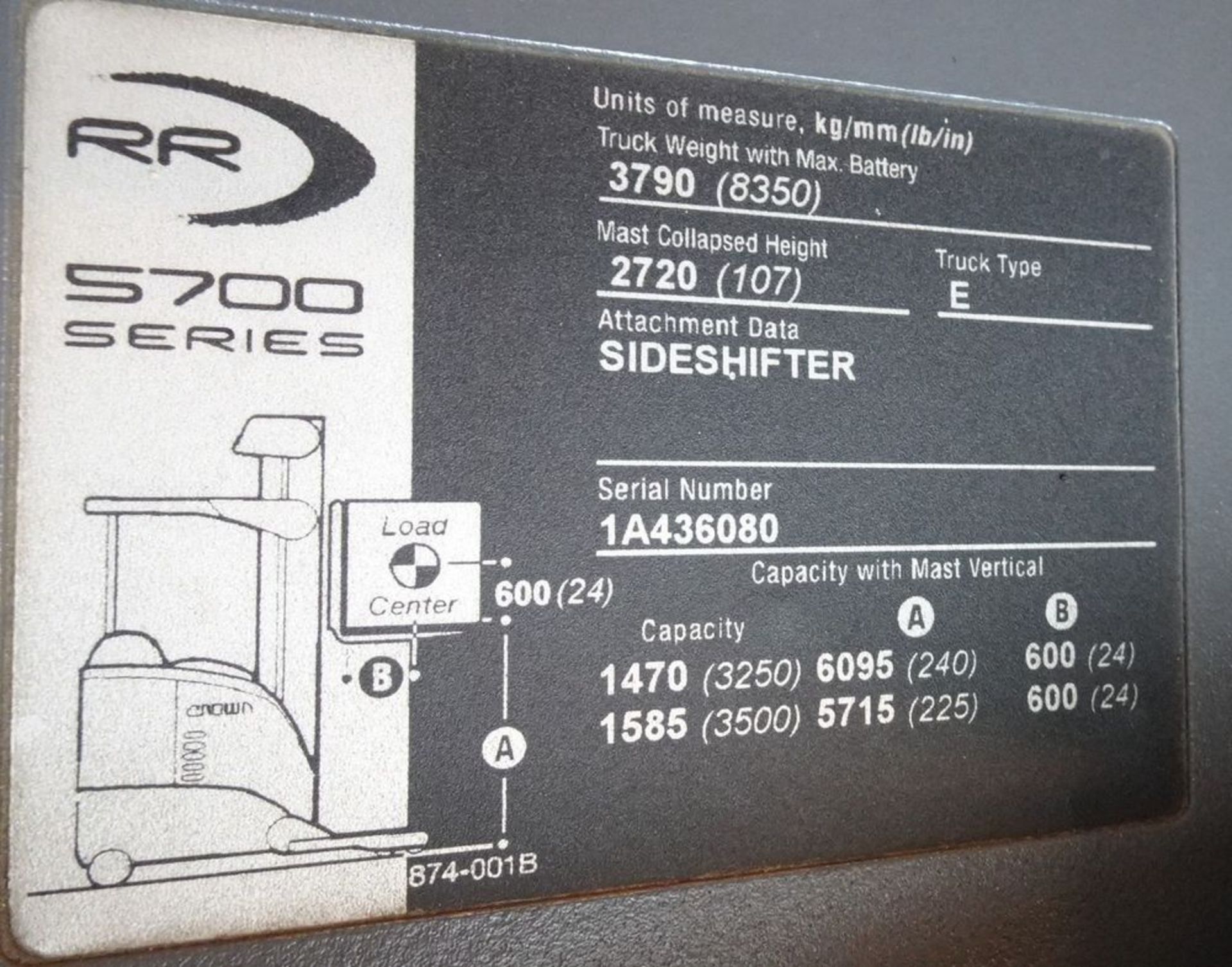 CROWN RR 5700 SERIES ELECTRIC POWERED REACH TRUCK, MODEL RR5725-35, 107 ...