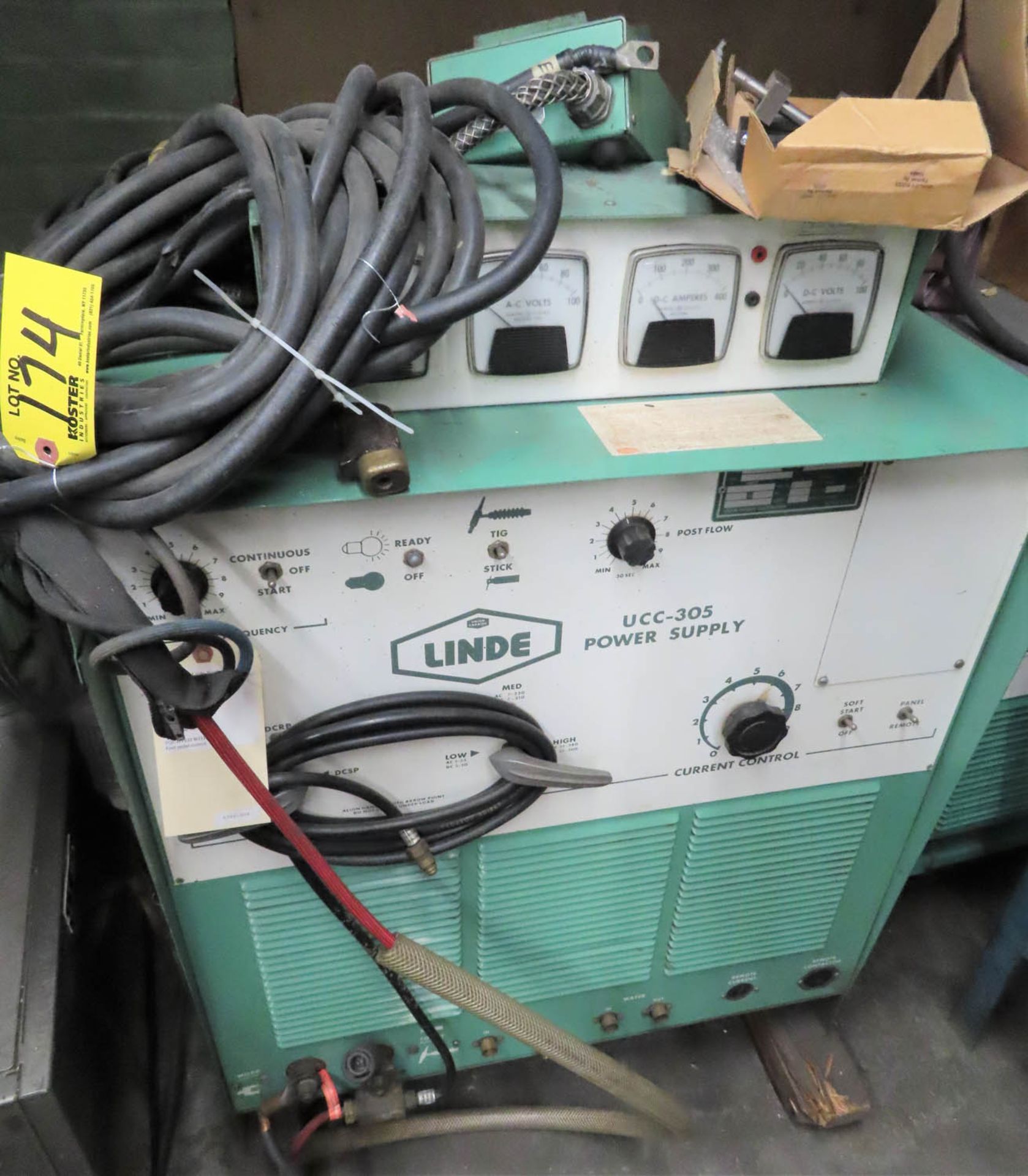 LINDE MDL. UCC-305 WELDER, 208-230-460V/1PH/60HZ, AMPS: 99/94/47, O.C.V ...