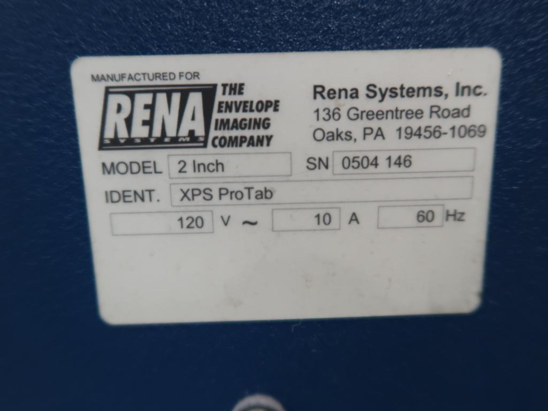 Rena Systems Model XPS ProTab 2 Inch Labeler, Serial No. 0504-146, 13.5 ...