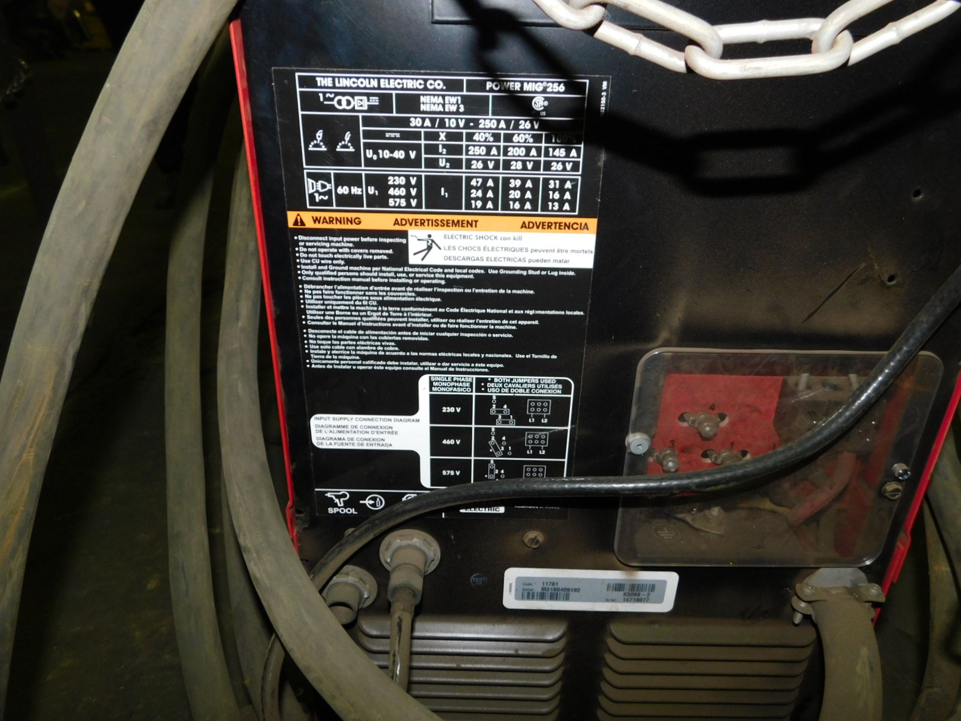 LINCOLN POWER MIG 256 MIG WELDER WITH BUILT-IN WIRE FEED WITH CABLES ...