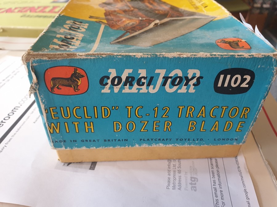 Corgi Toys 1102 "Euclid" TC-12 tractor with dozer blade together with ...