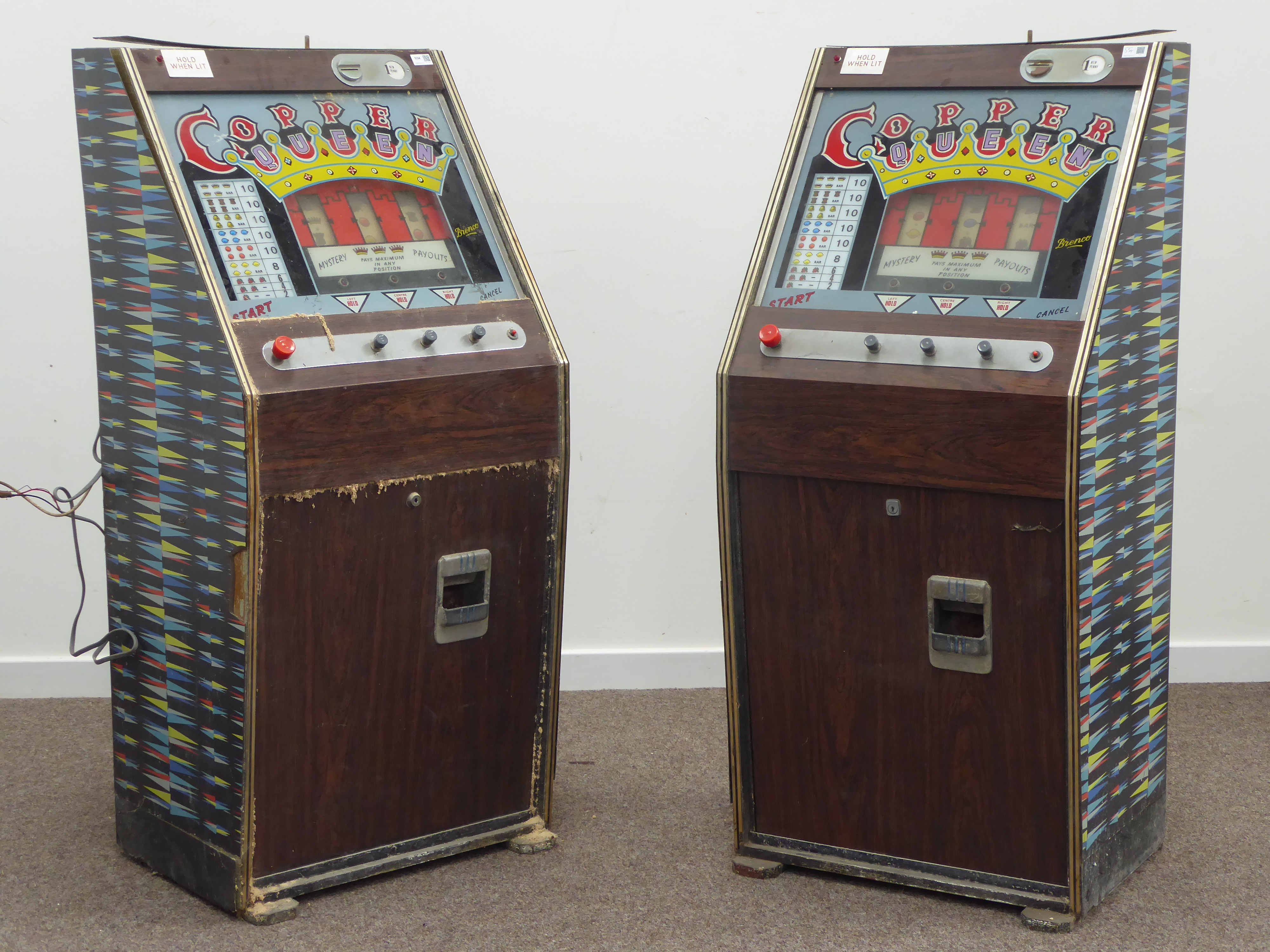 Two 1960s/70s Brenco 'Copper Queen' fruit machines, W61cm, H134cm, D49cm