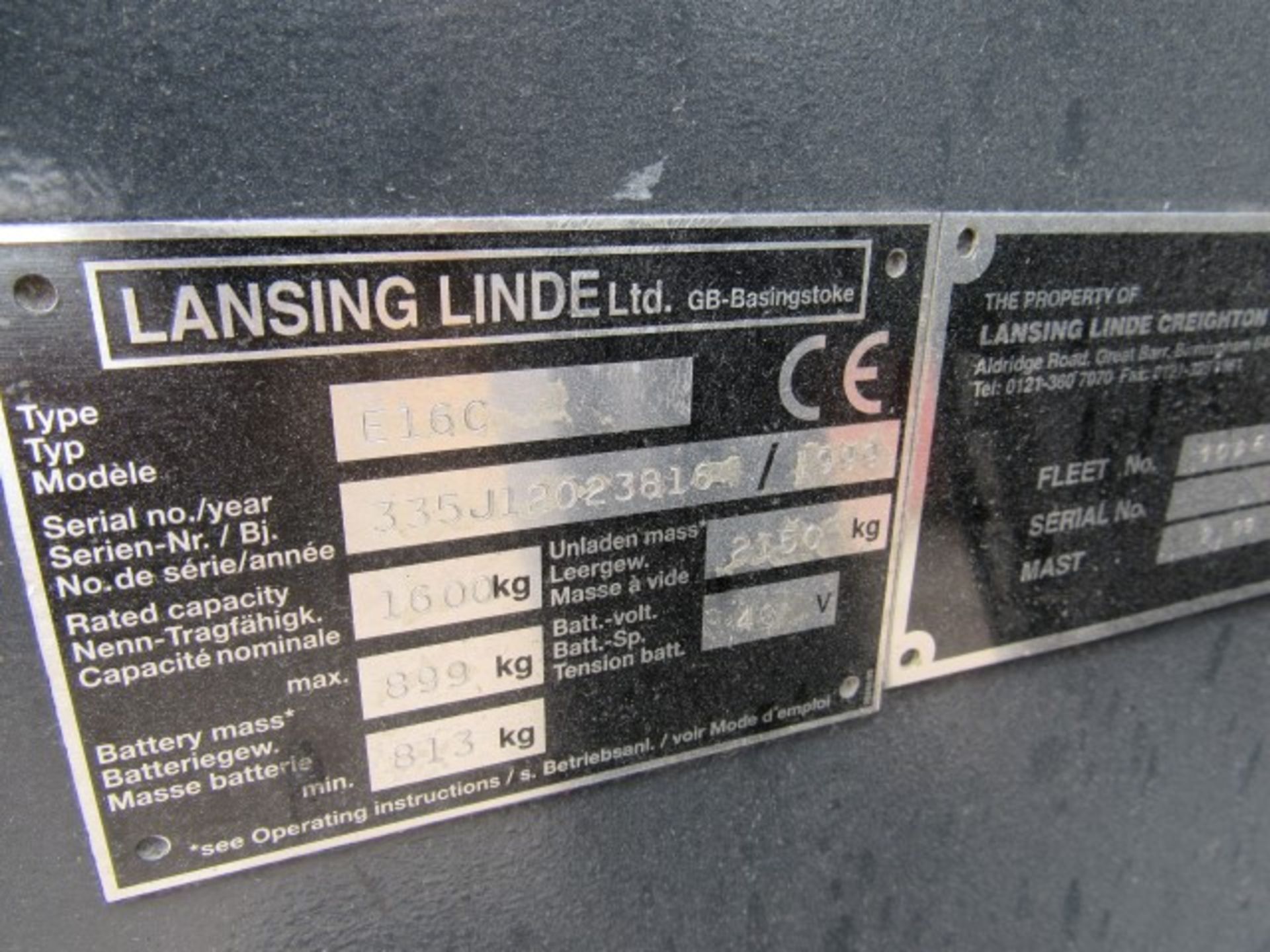 Lansing Linde E160 Duplex Mast, 4m Approx. Electric Fork Lift Truck ...