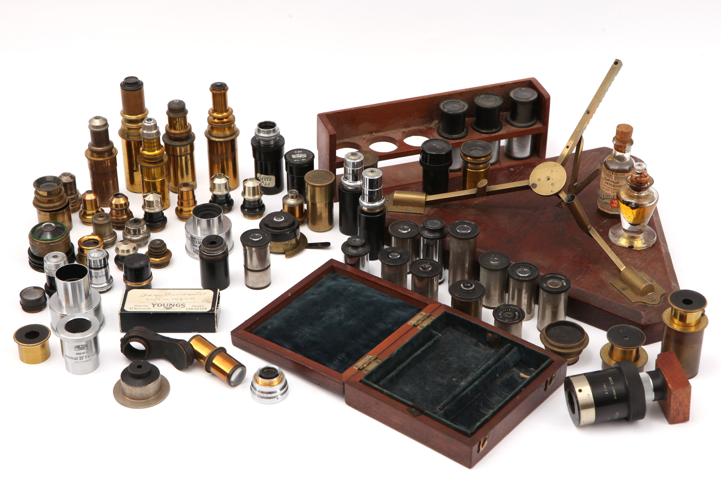 A Large Collection of Brass Microscope Parts & Accessories, with many ...