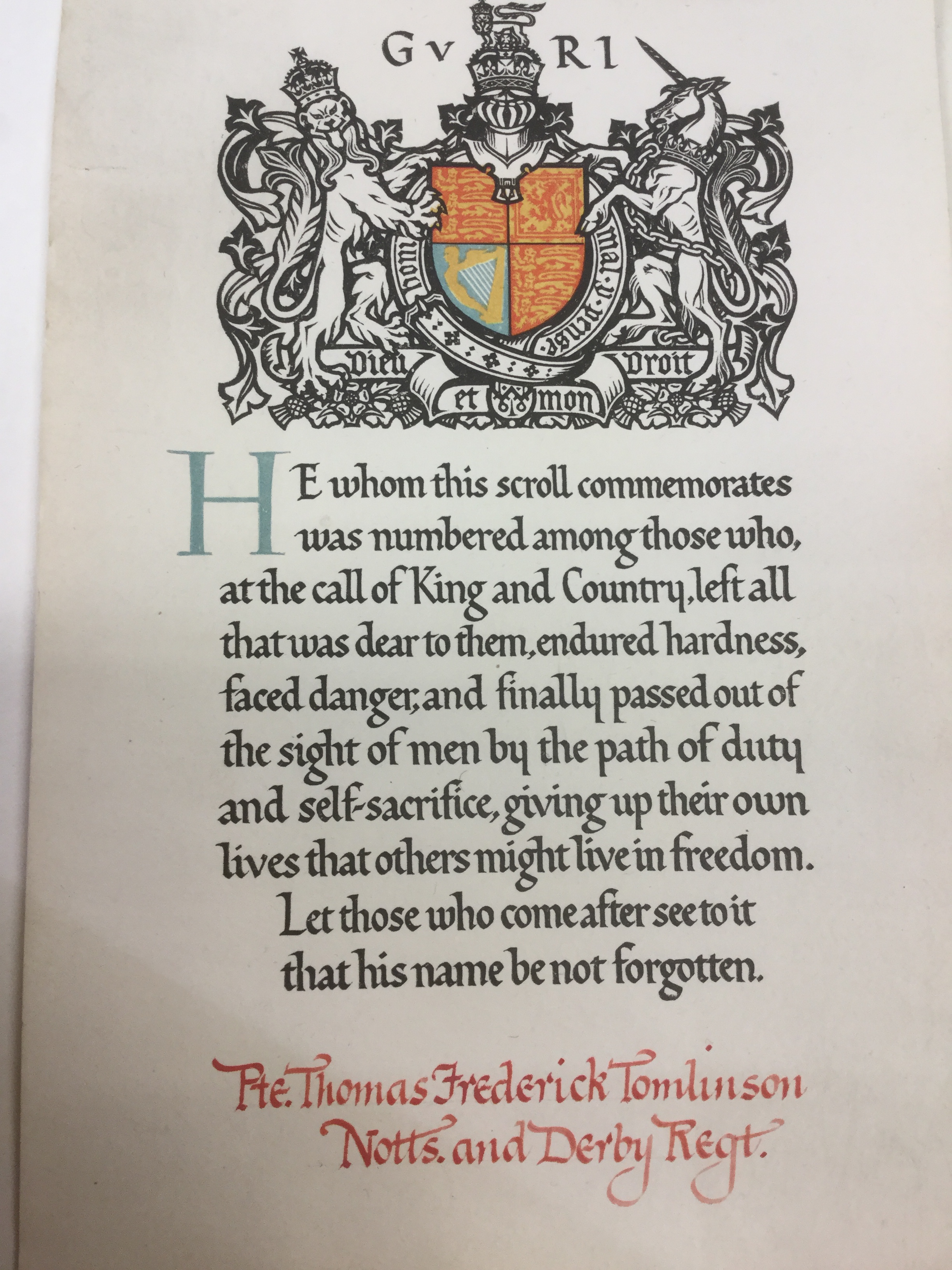 WW1 British Death Scroll and Kings Letter in original postage tube to ...