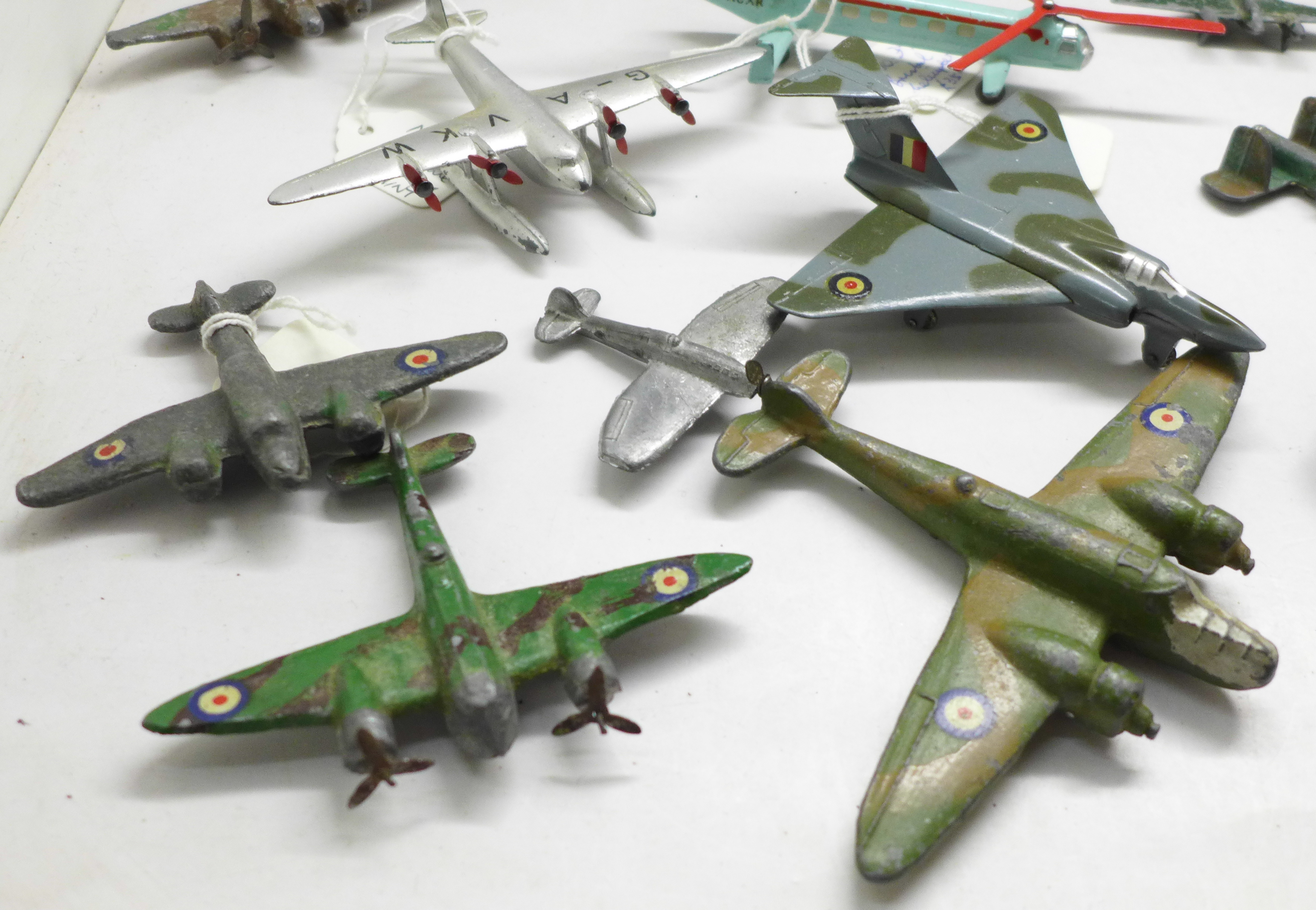 A collection of Dinky Toys model aircraft including military