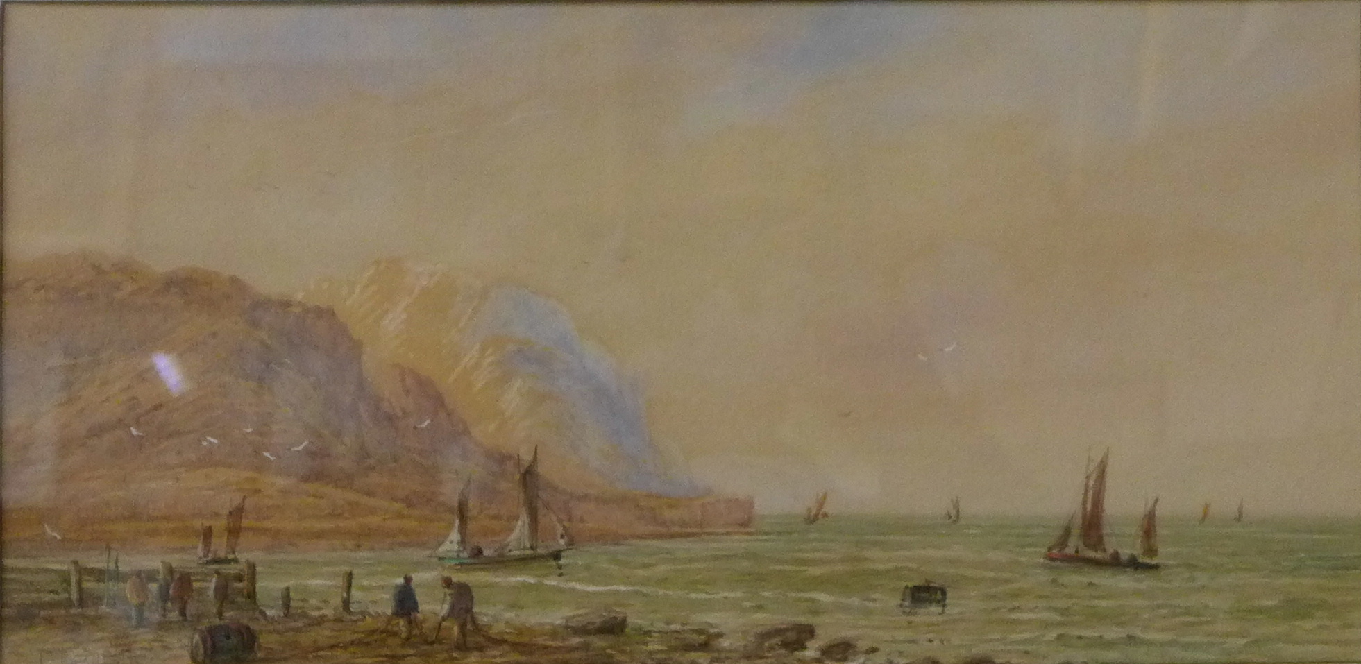 Leonard Lewis, pair of seascapes, watercolour, 17 x 35cms, framed