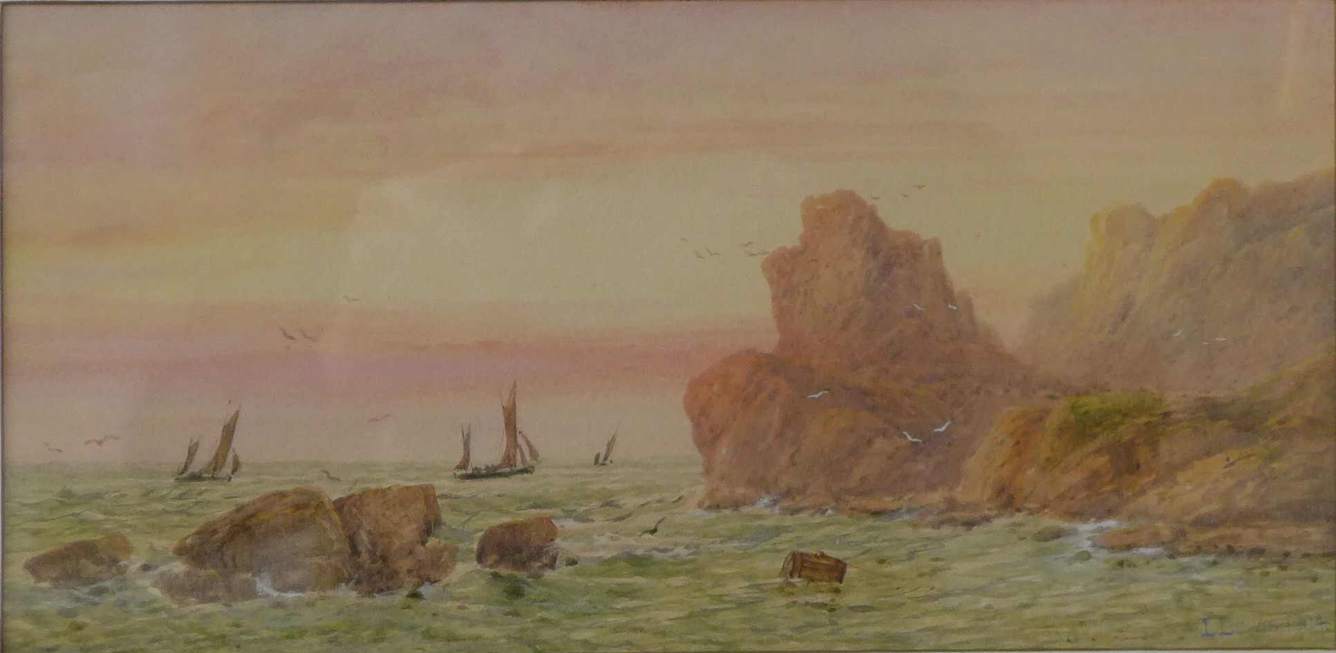 Leonard Lewis, pair of seascapes, watercolour, 17 x 35cms, framed