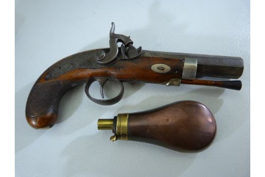 Percussion cap pistol with hexagonal barrel approx 22 cm long, with ...