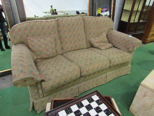 3 seater sofa by Peter Guild in harlequin pattern upholstery, 200 x 100cms