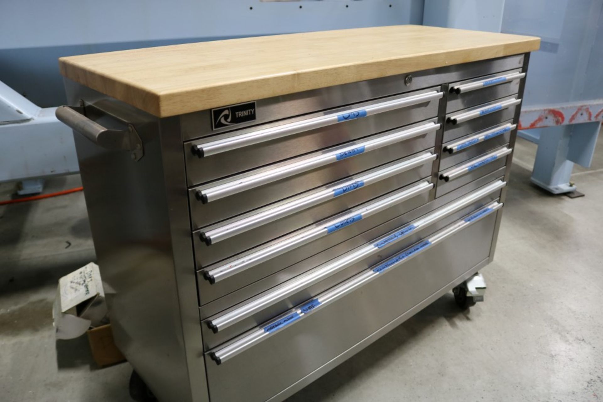 Trinity Wood Top Stainless Steel Rolling Tool Cart, 10 Drawer