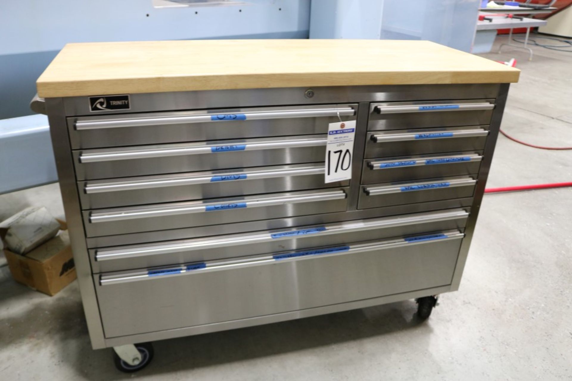 Trinity Wood Top Stainless Steel Rolling Tool Cart, 10 Drawer