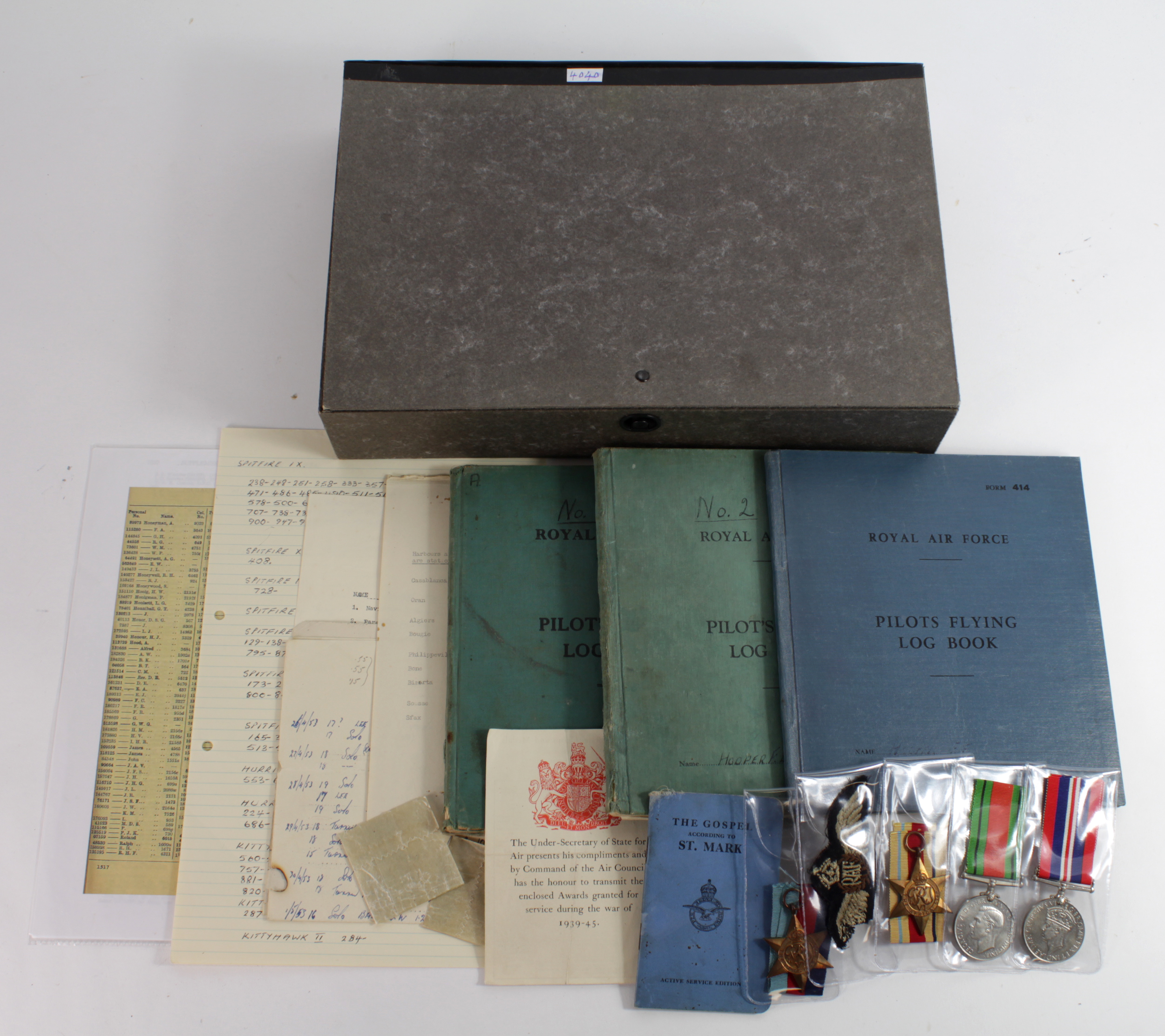 RAF WW2 pilots log books three of, documents, photos, medals etc, to ...