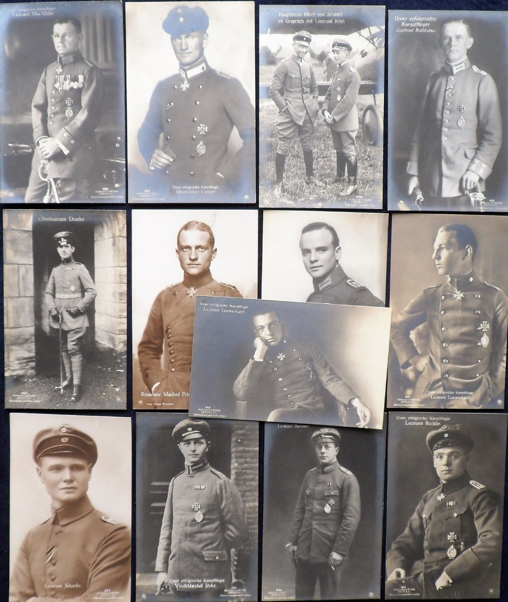 Postcards, WW1, German Air Aces, 13 RP's inc. Von Richthofen, Dostler ...