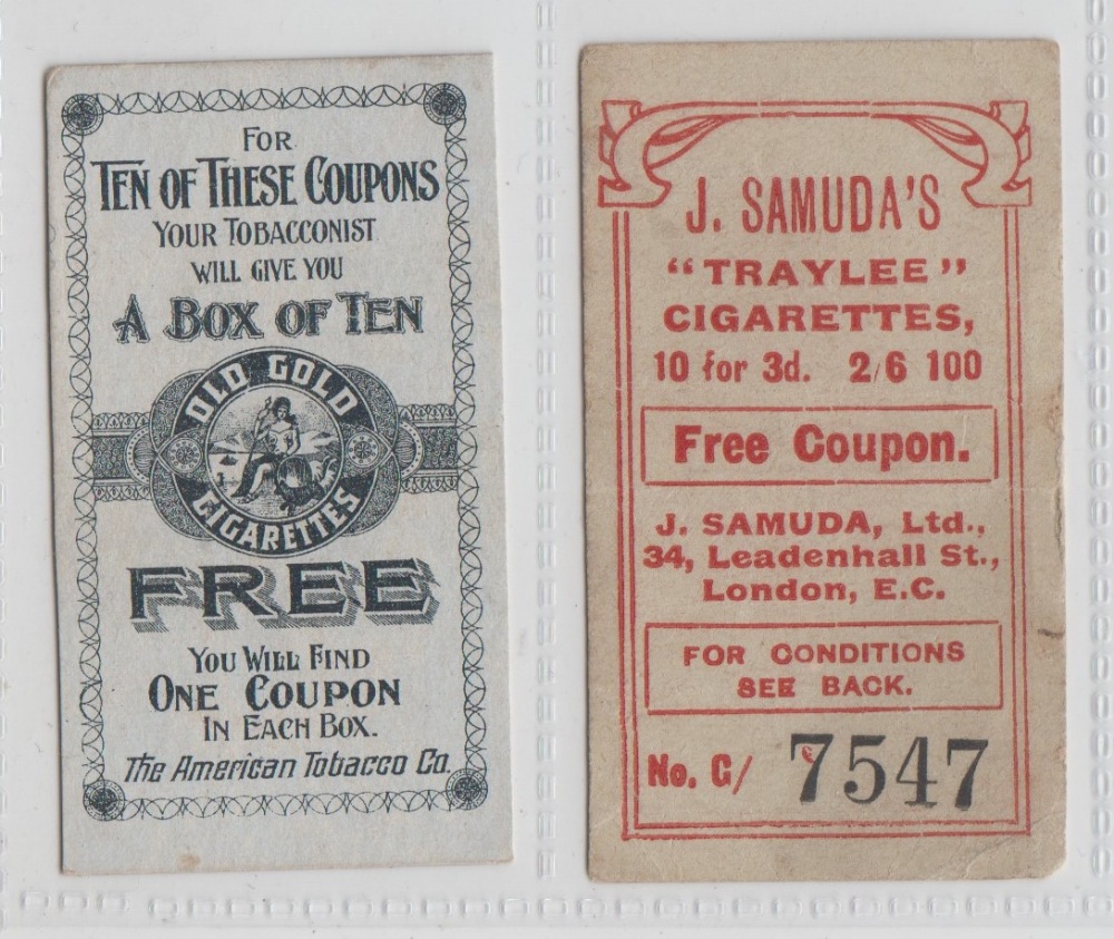 Cigarette inserts, two inserts, ATC card redemption coupon for Old Gold ...