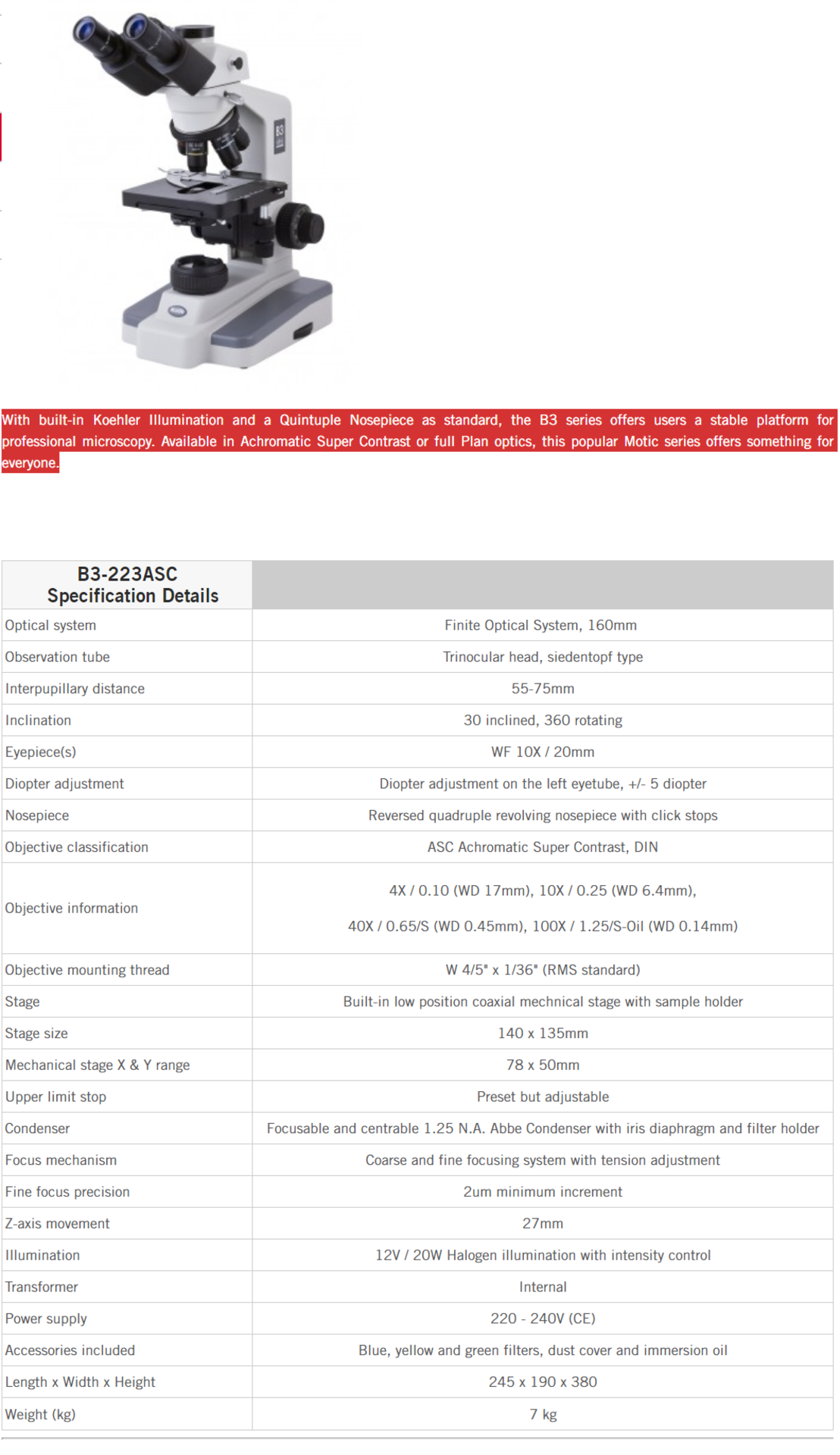 Motic B3 Series Microscope Model DMB3-223, serial 12025933 For ...