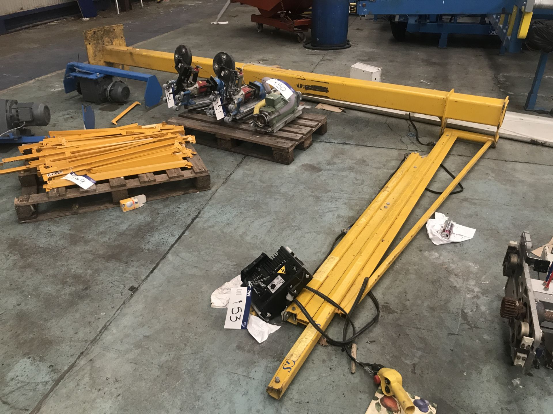 SWL 125kg Jib Crane, with SWF 52296380 250kg Hoist, approx. 4.5m high
