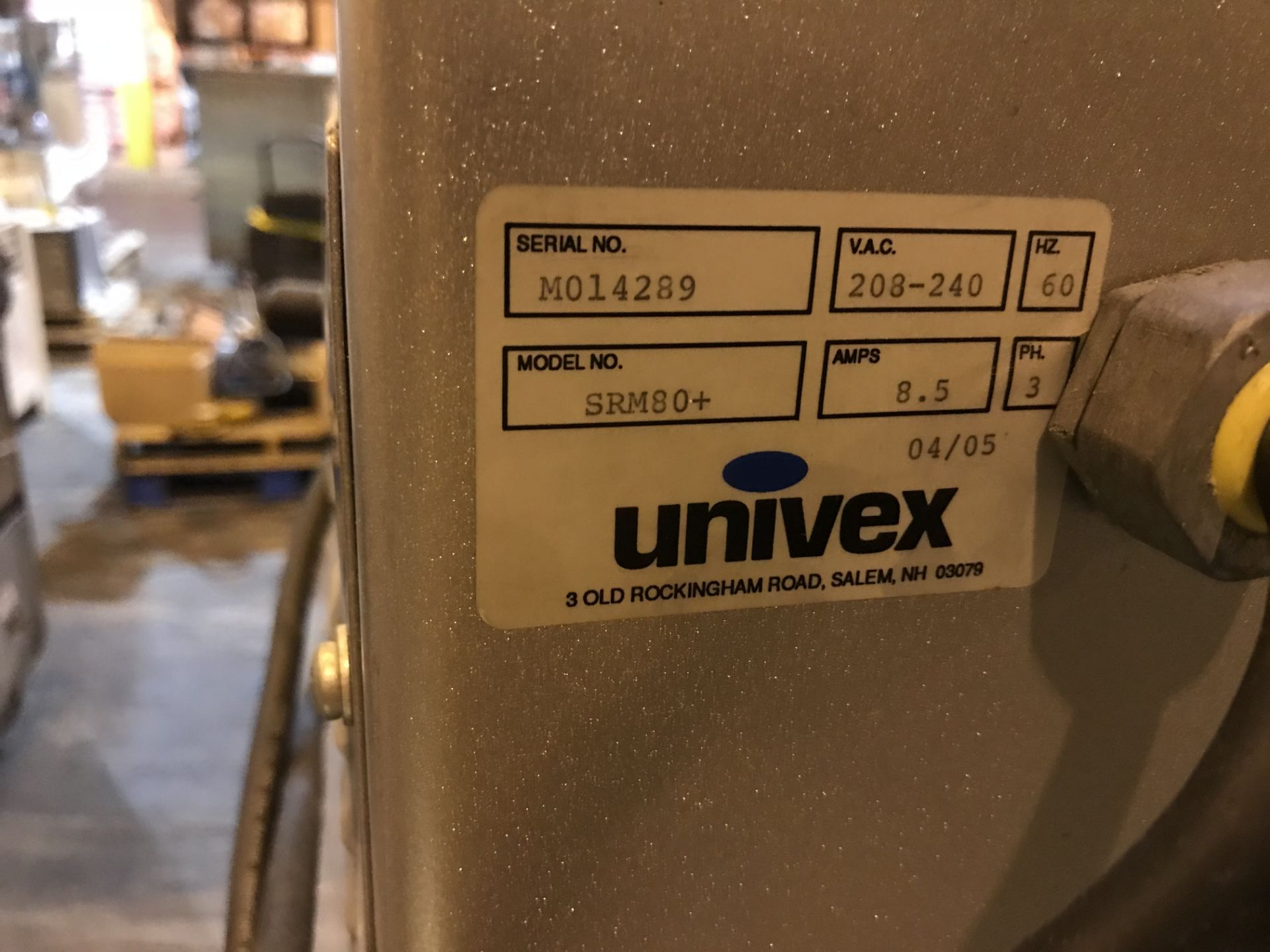 Univex Mixer, Model# SRM80+, Serial# M014289, 208-249 Volts, 60 Hz , 8. ...