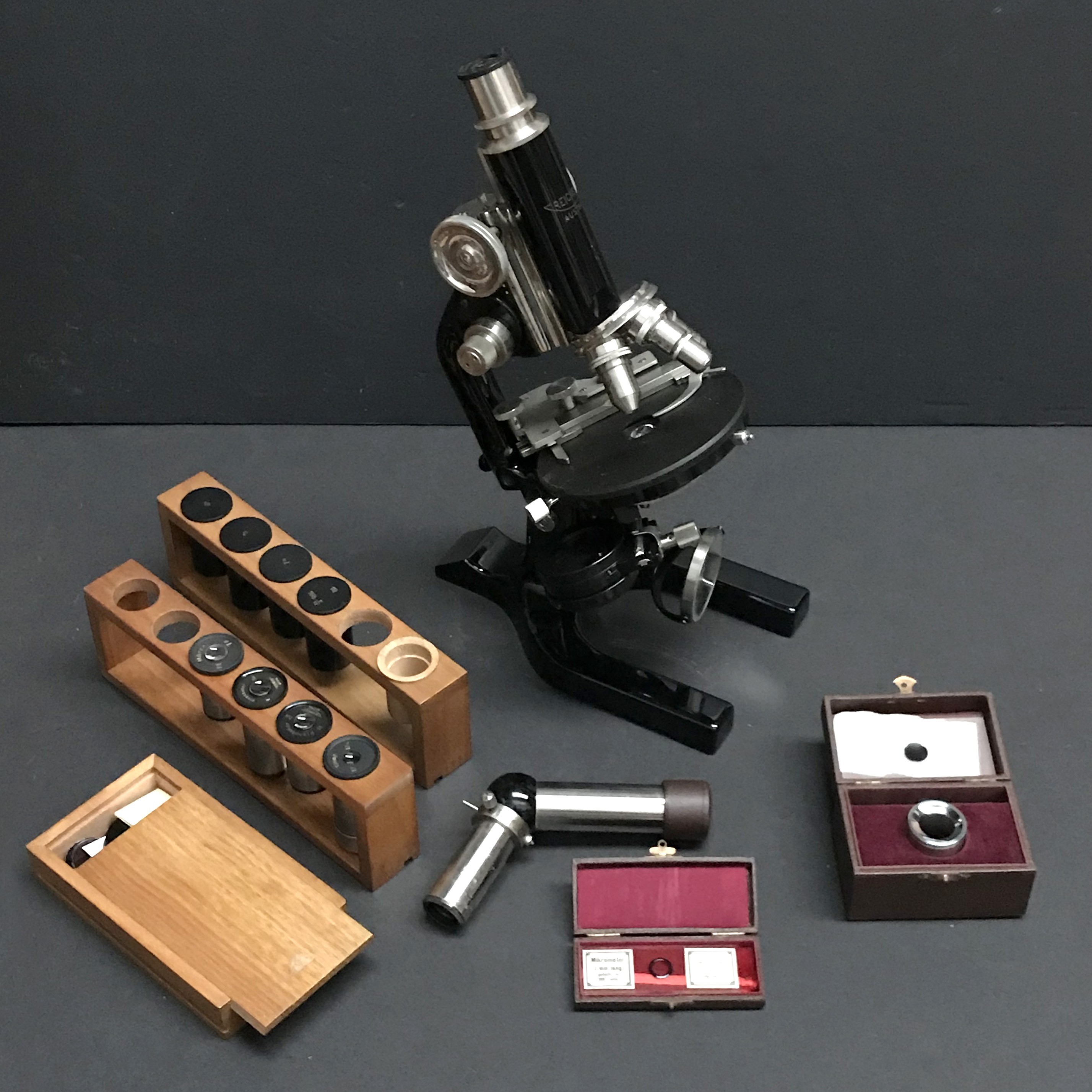 VINTAGE REICHERT MICROSCOPE MODEL XXXXXX FROM THE ESTATE OF THE LATE ...