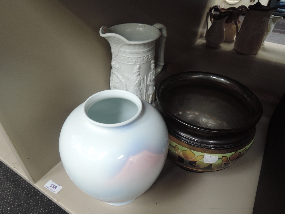 A Victorian Sandford pottery Crimean War jug, a Japanese vase depicting ...