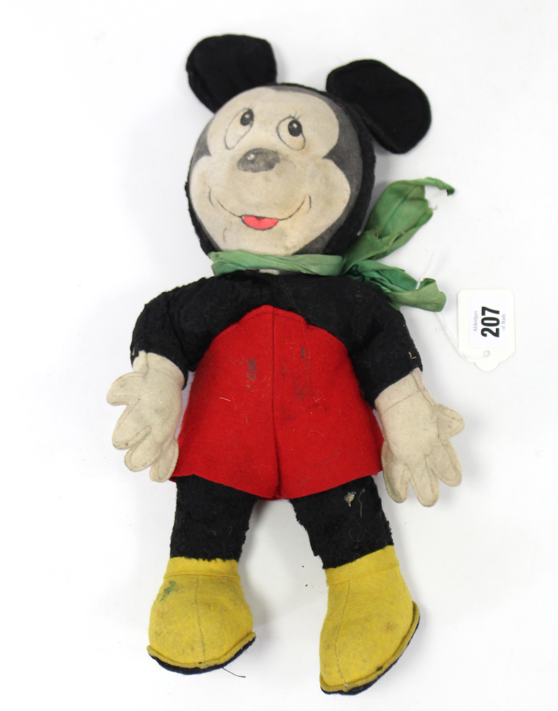 A mid-20th century Merrythought “Mickey Mouse” soft toy, 13” high.