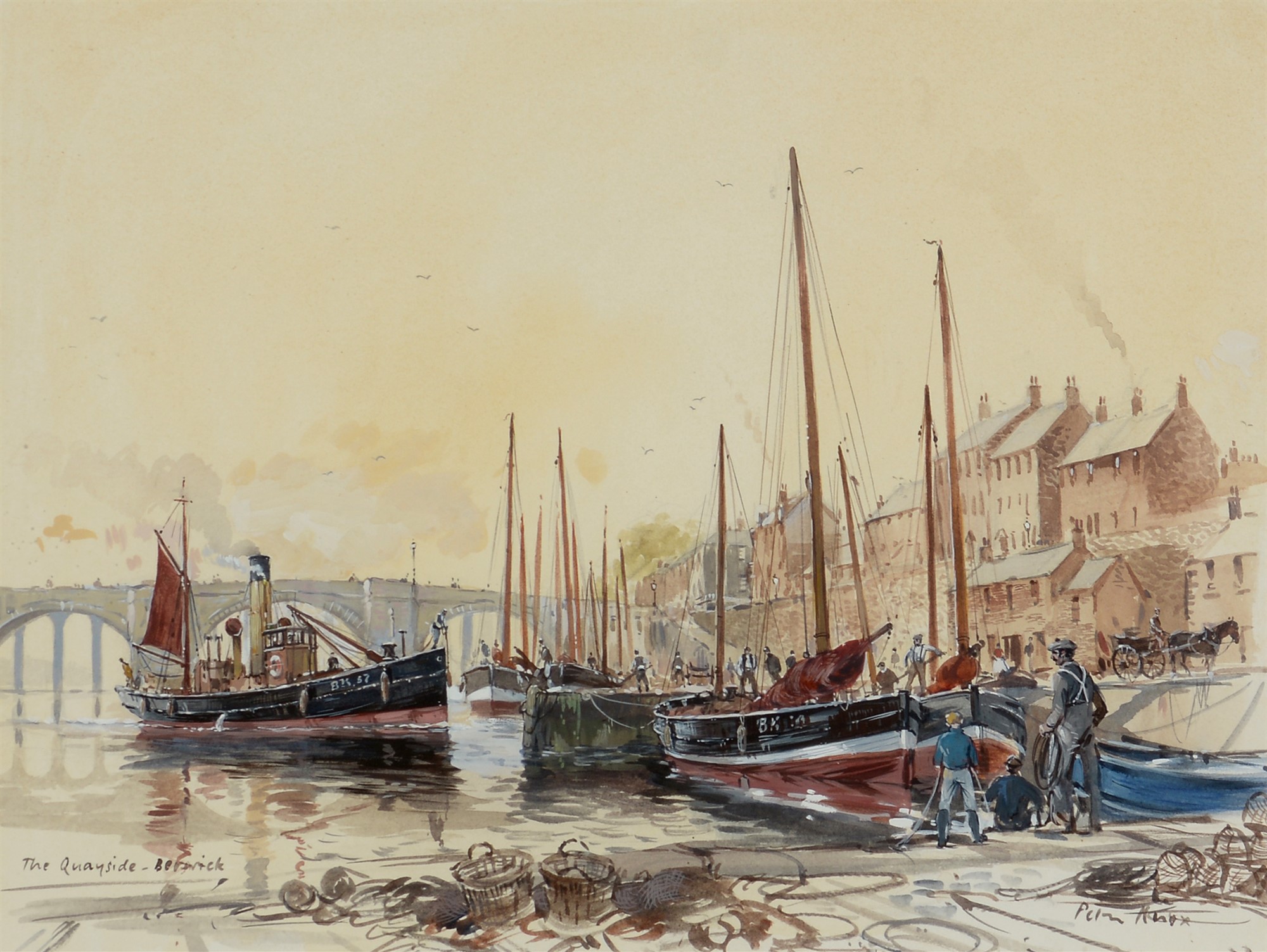 Peter Cecil Knox (1942-) "The Quayside - Berwick", signed and inscribed ...
