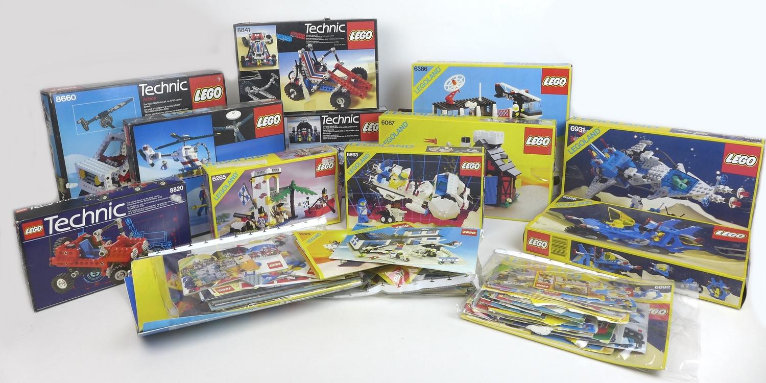 A collection of eleven opened 1980s early 1990s Lego and Technical Lego ...