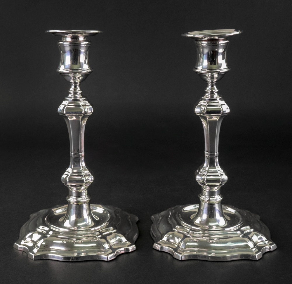 A pair of George II style silver candlesticks, William Hutton & Sons ...