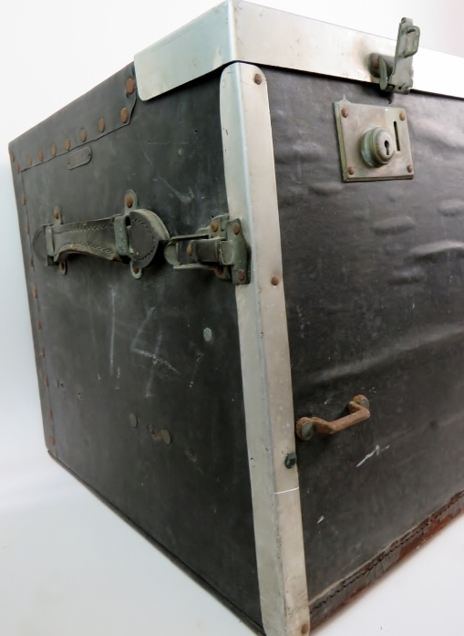 A vintage car trunk by `Autolee', the hinged lid and fall front ...