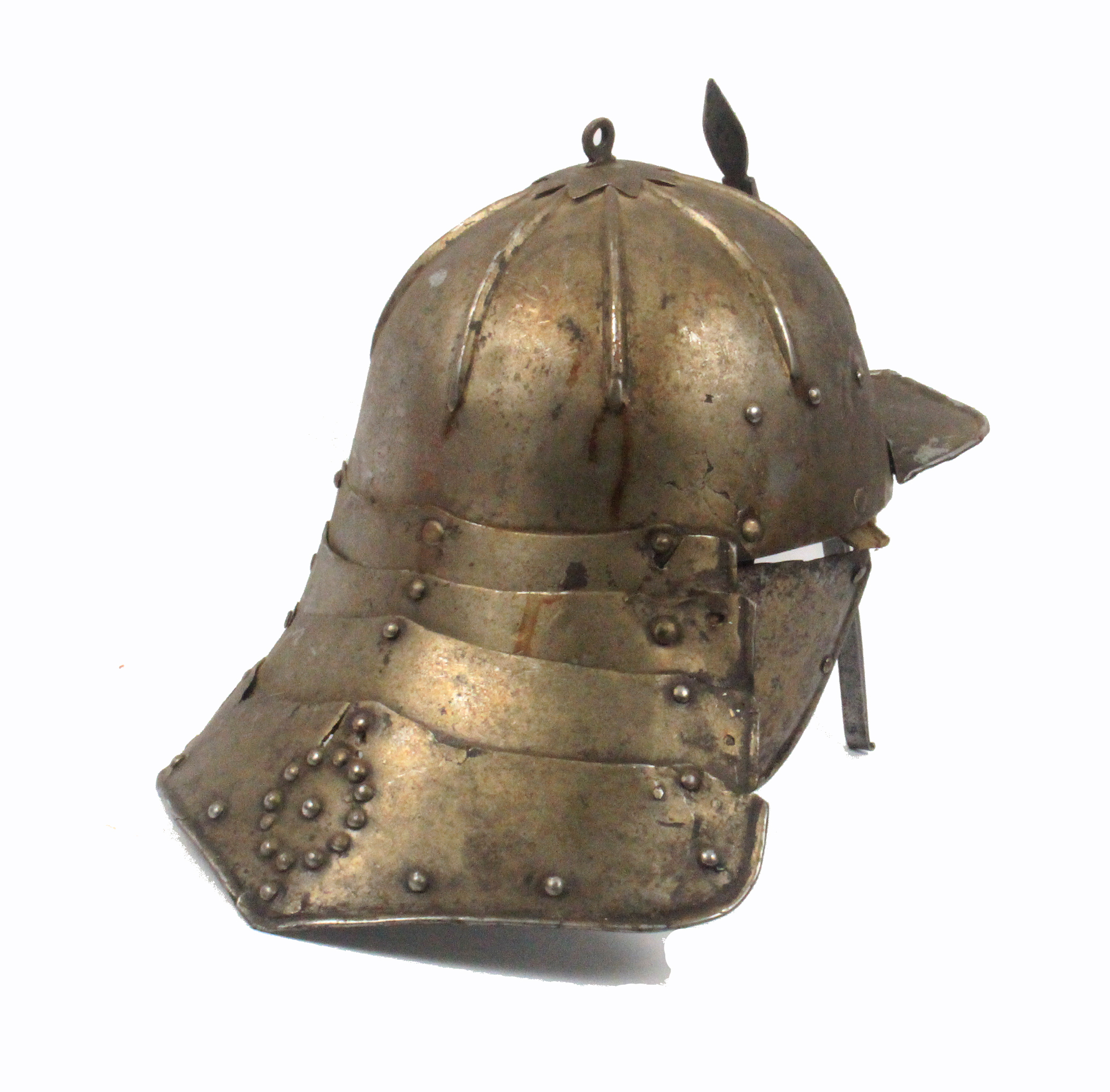 A Zischagge or lobster tailed helmet, probably 17th Century, the skull ...