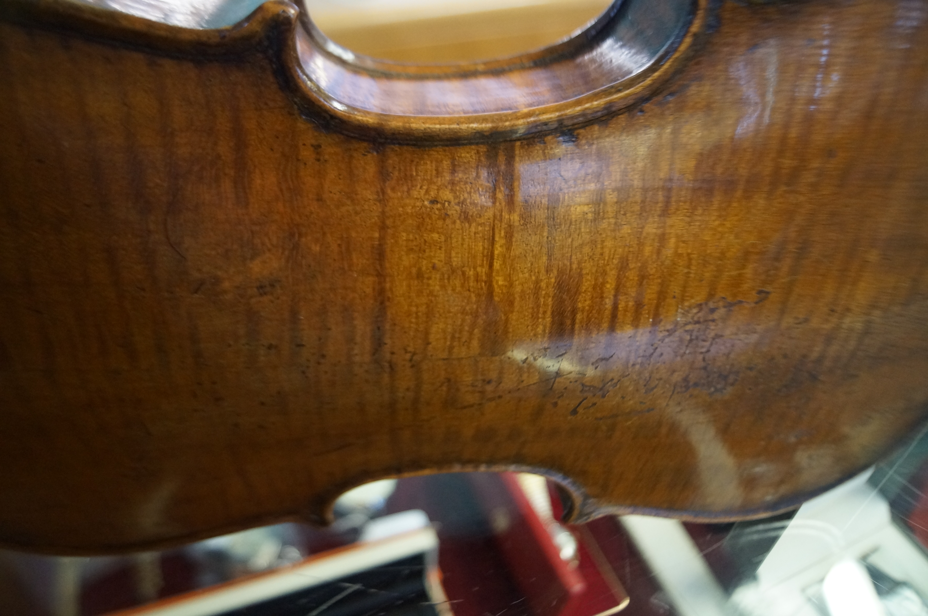 Early two piece back violin, Label inside states Antonius Stradivarius ...