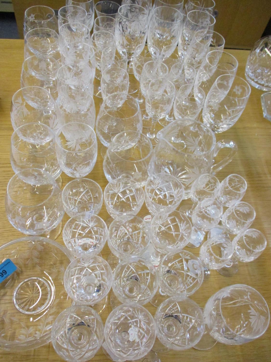 A suite of Royal Brierley etched glassware and another set of twelve ...