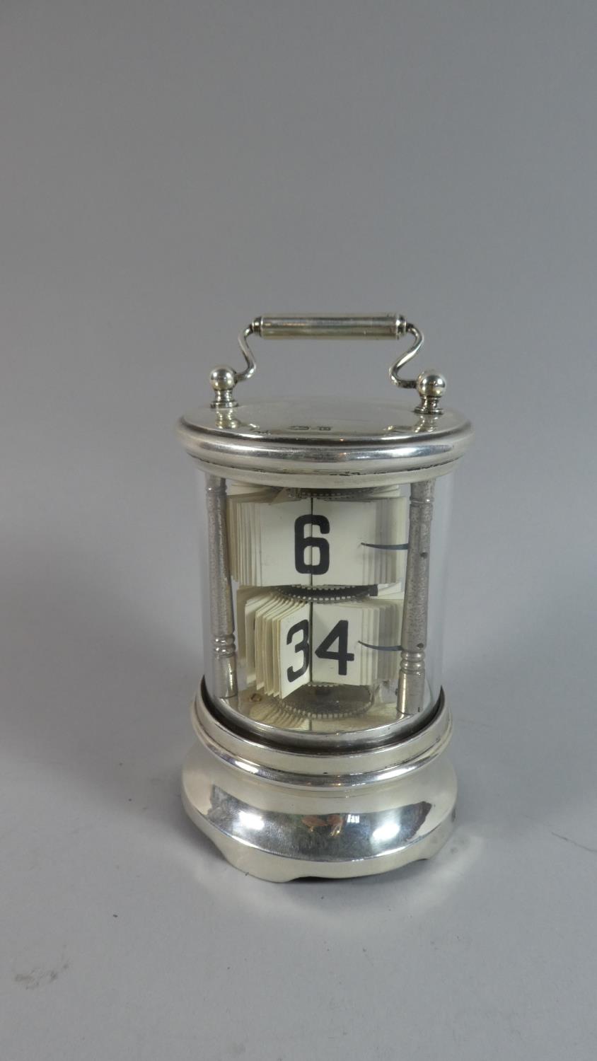 An Edwardian Hallmarked Silver Ticket Clock of Cylindrical Form with ...