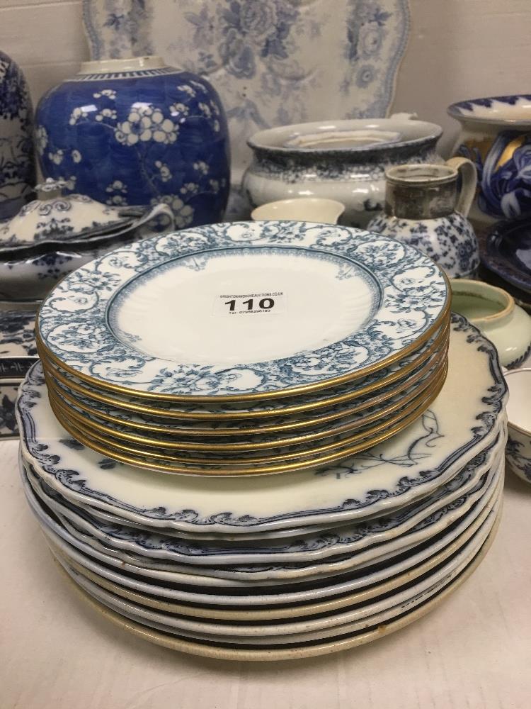 COLLECTION OF BLUE AND WHITE CHINA INCLUDING CAULDON