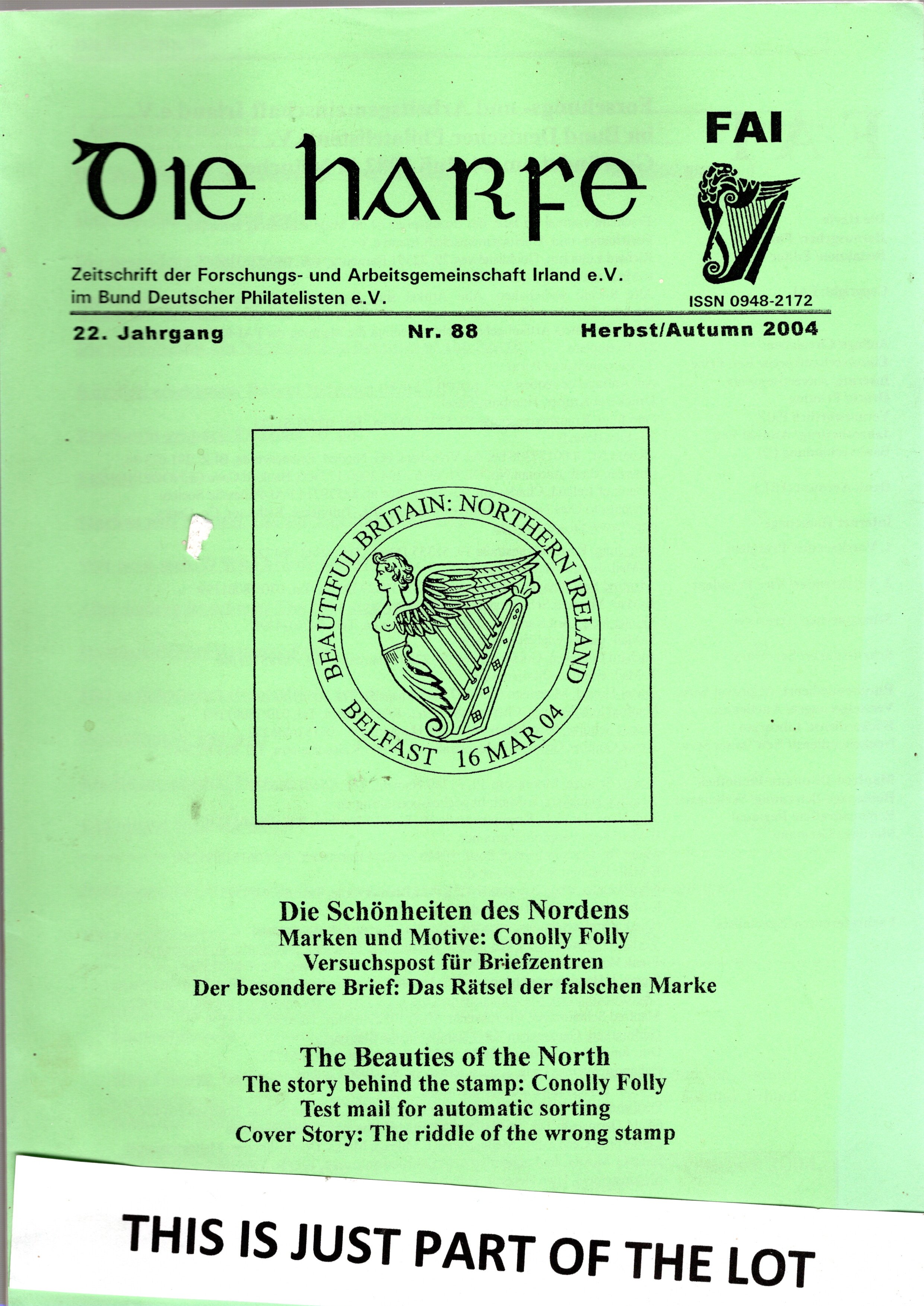 Irish philately, 15 copies of Die Harfe Irish Philatelic Society in ...