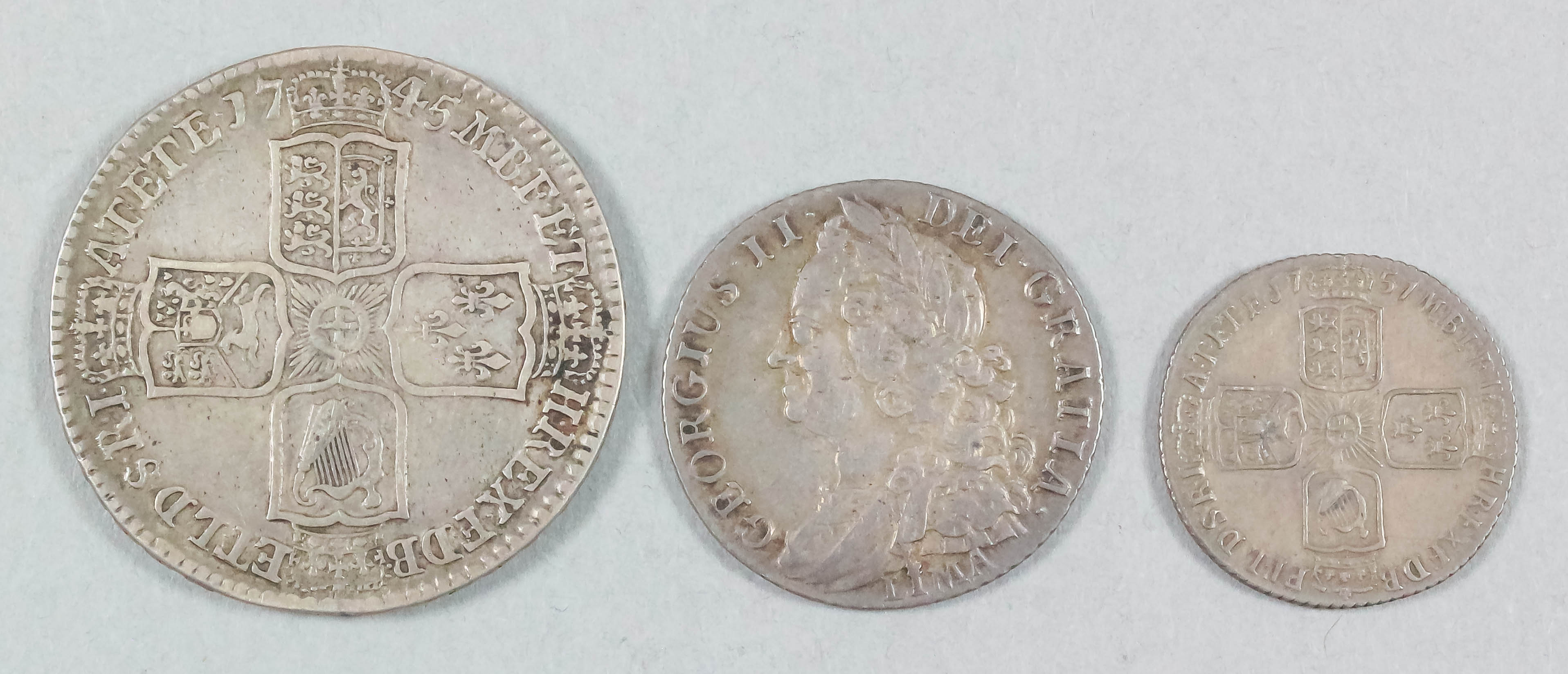 George II (1727-1760) - Half crown 1745 (Lima), shilling 1745 (Lima ...