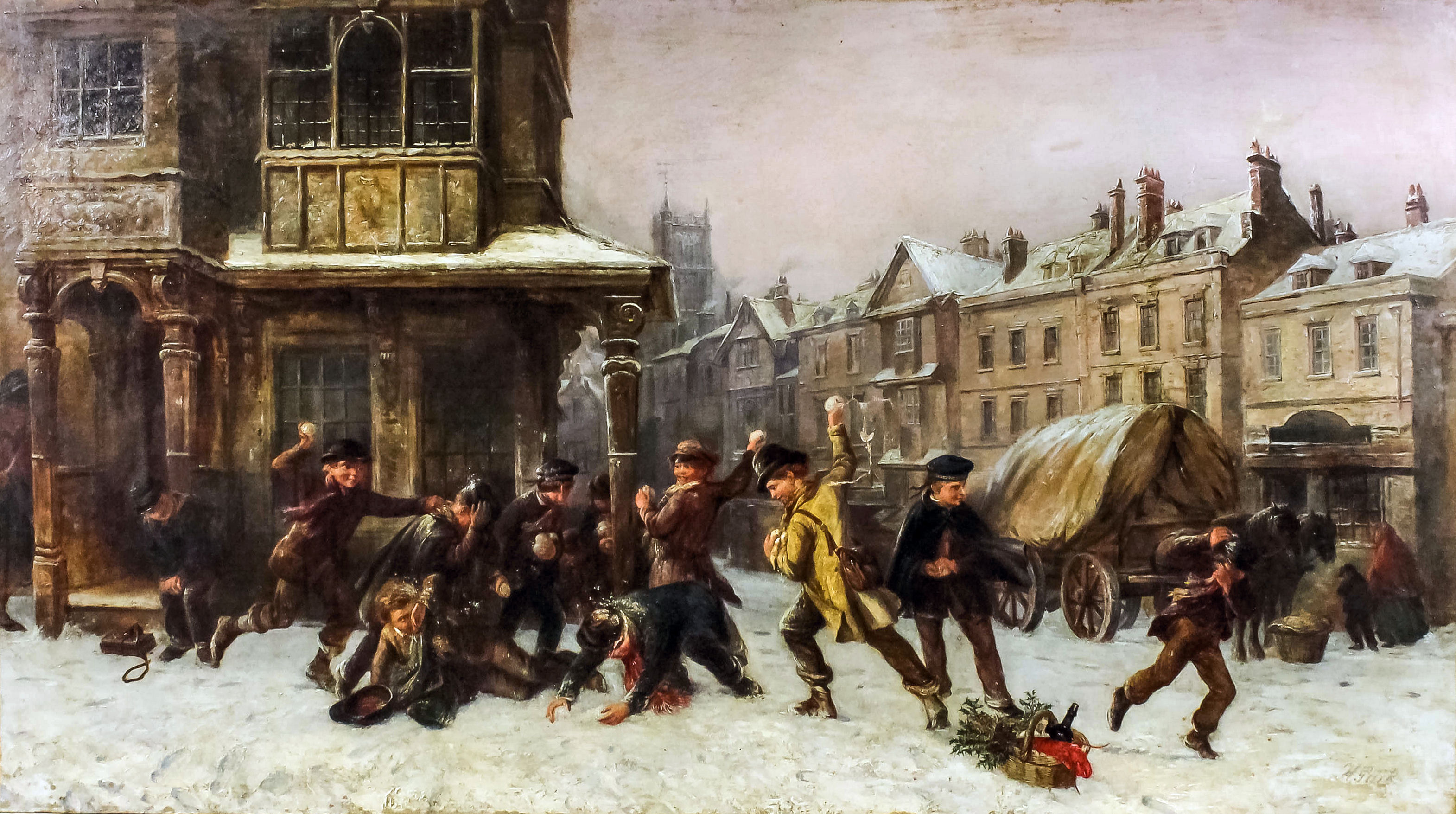 Henry Park (1816-1871) - Oil painting - Boys having a snowball fight in ...