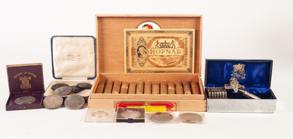 THIRTEEN HOFNAR CIGARS, in wooden box (half of original number) also a ...