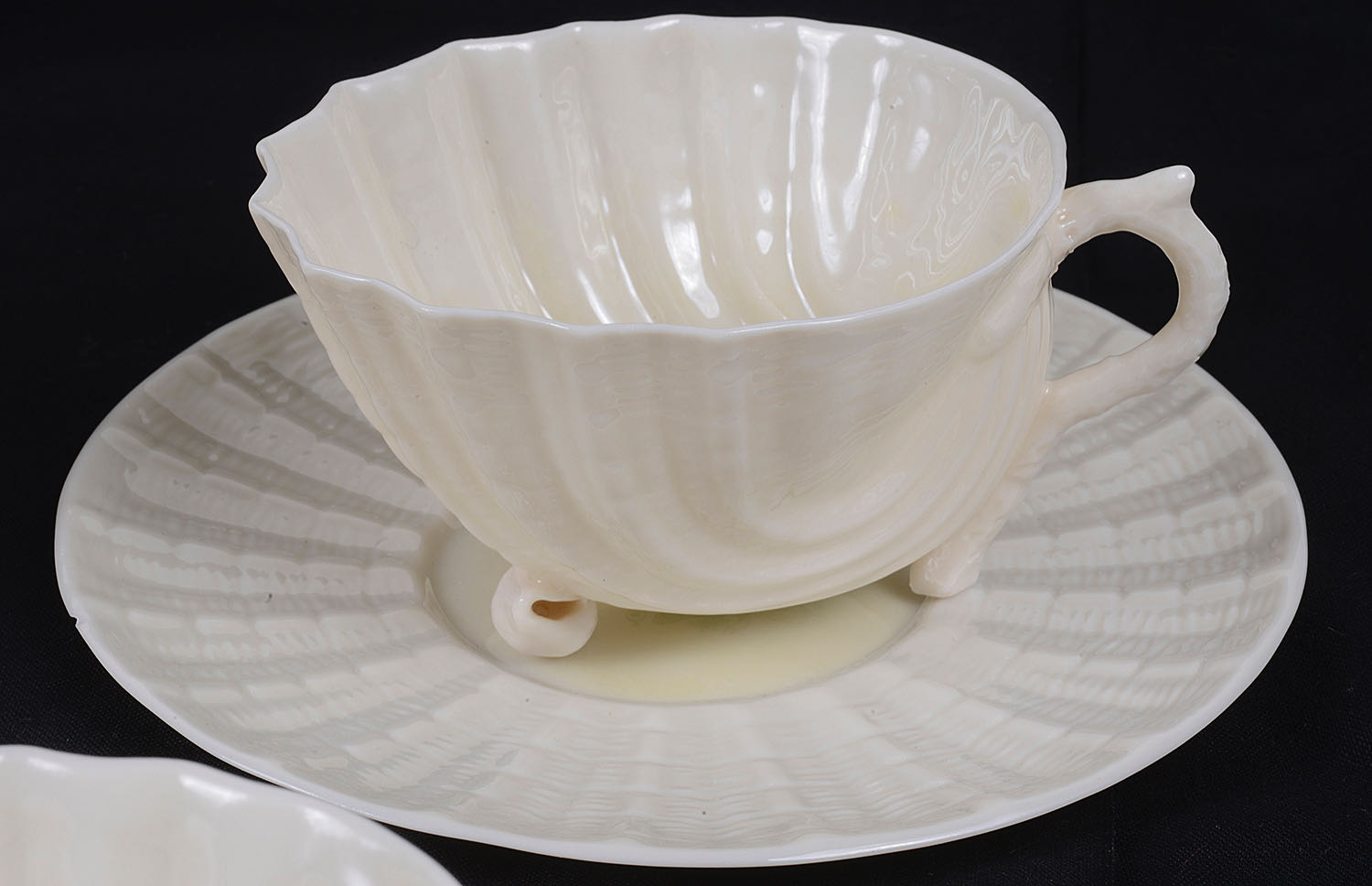 A set of six Belleek porcelain 'Neptune' pattern tea cups and saucers ...