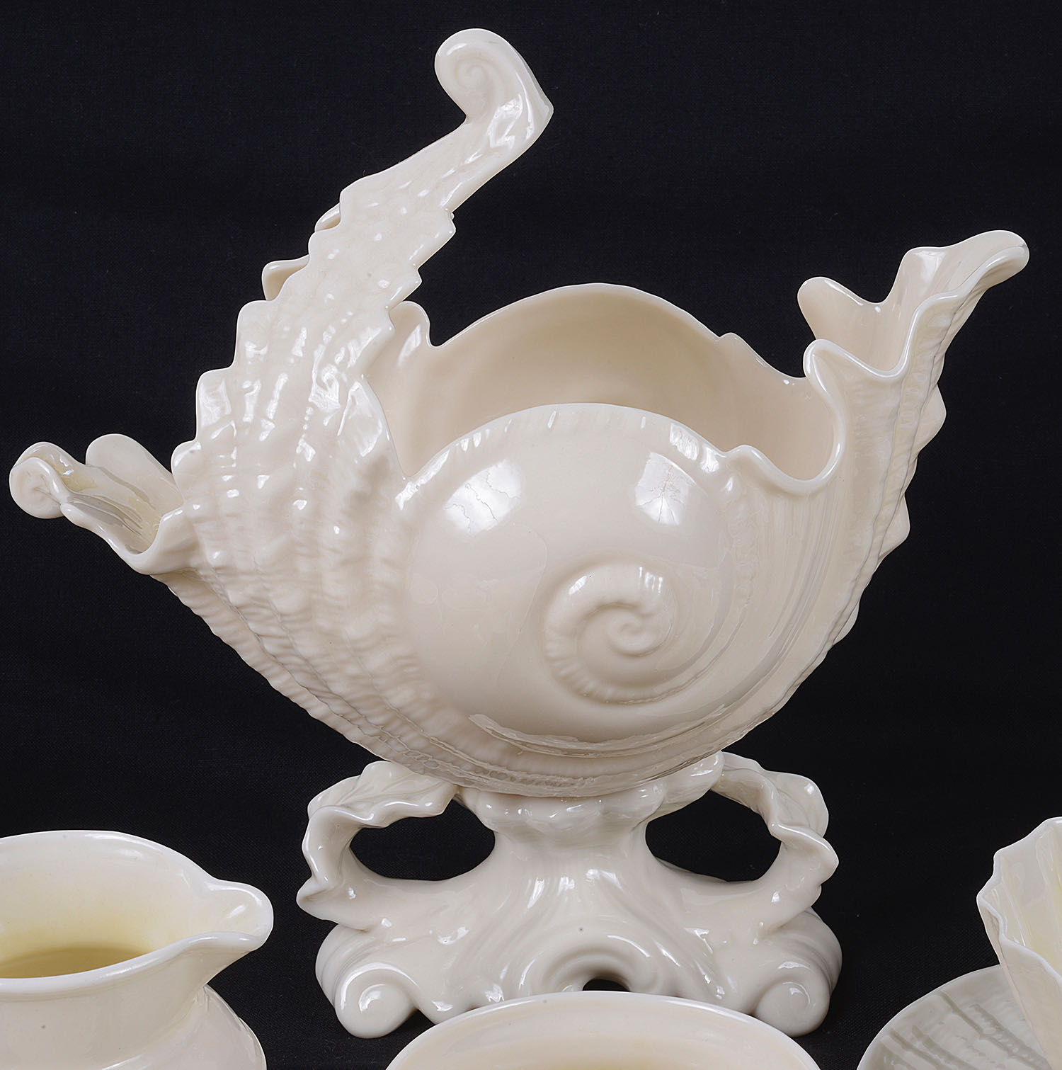 A set of six Belleek porcelain 'Neptune' pattern tea cups and saucers ...