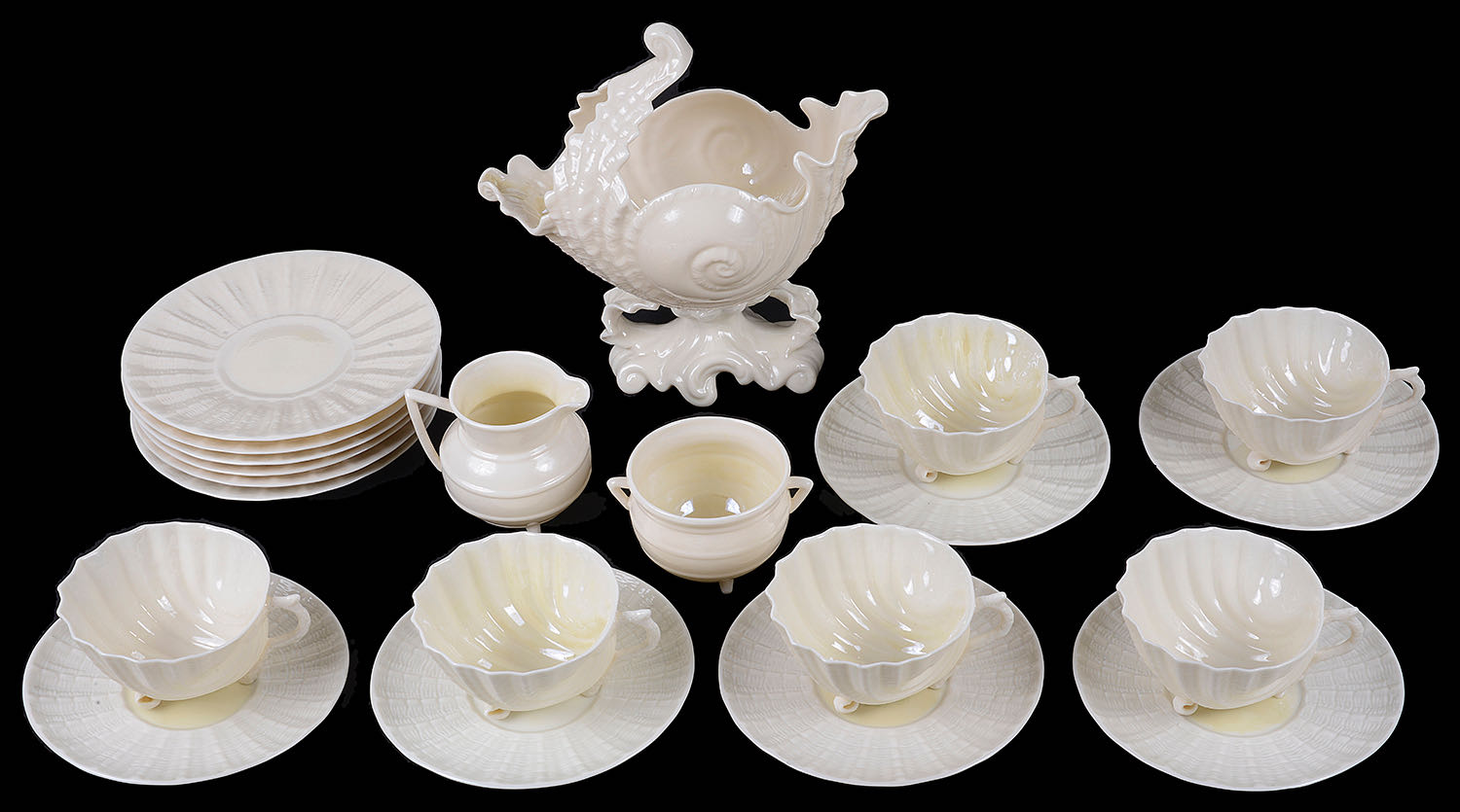 A set of six Belleek porcelain 'Neptune' pattern tea cups and saucers ...