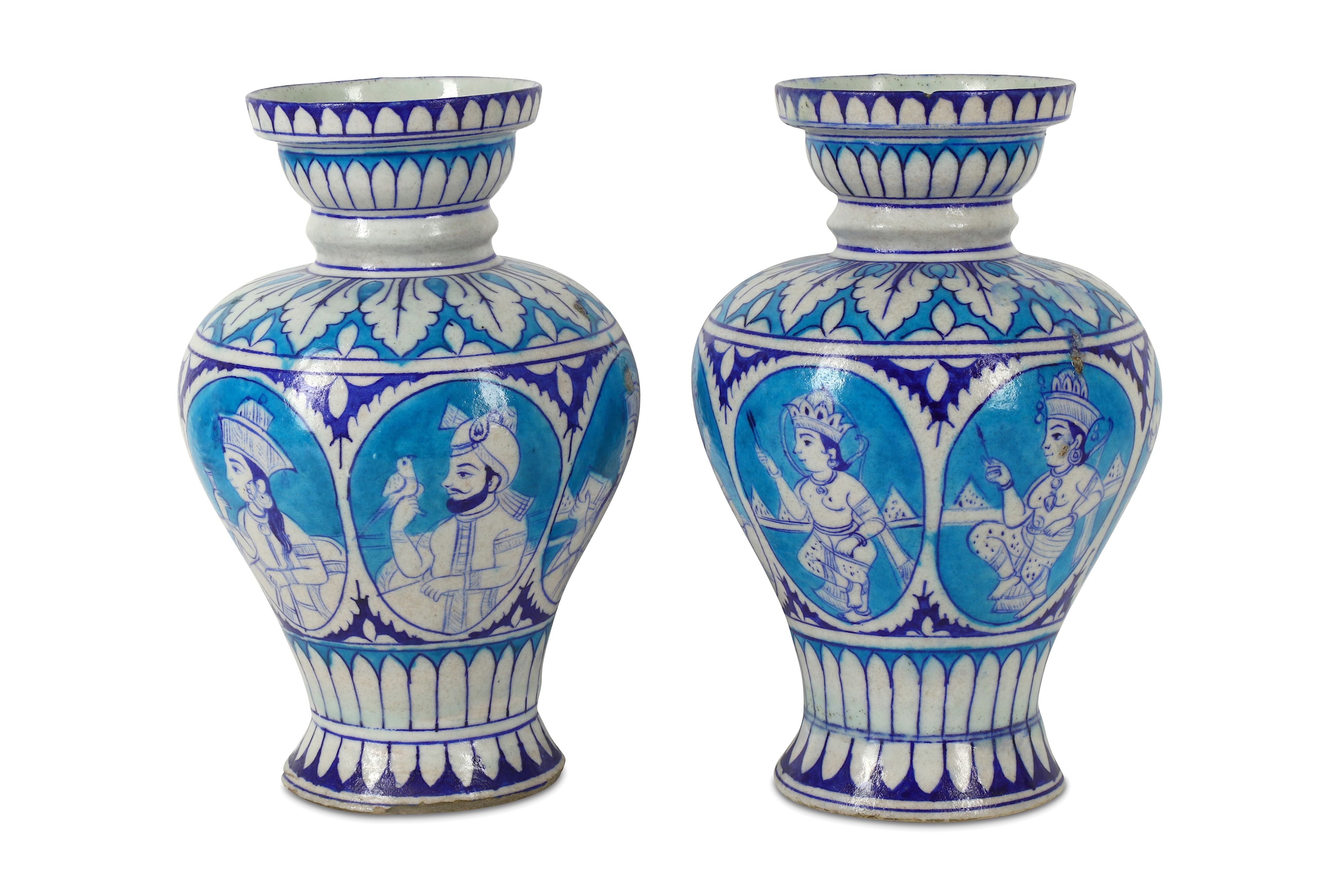 A NEAR PAIR OF MULTAN TURQUOISE AND BLUE POTTERY VASESSindh, Pakistan ...