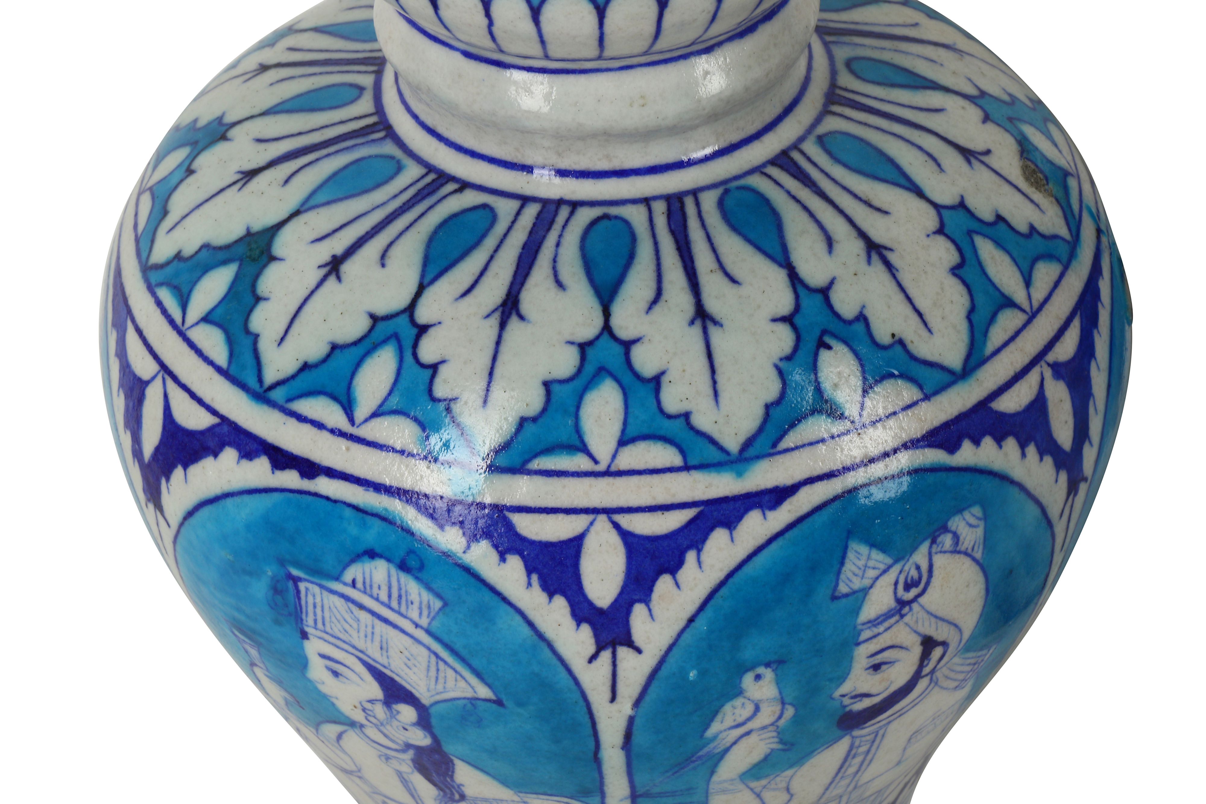 A NEAR PAIR OF MULTAN TURQUOISE AND BLUE POTTERY VASESSindh, Pakistan ...
