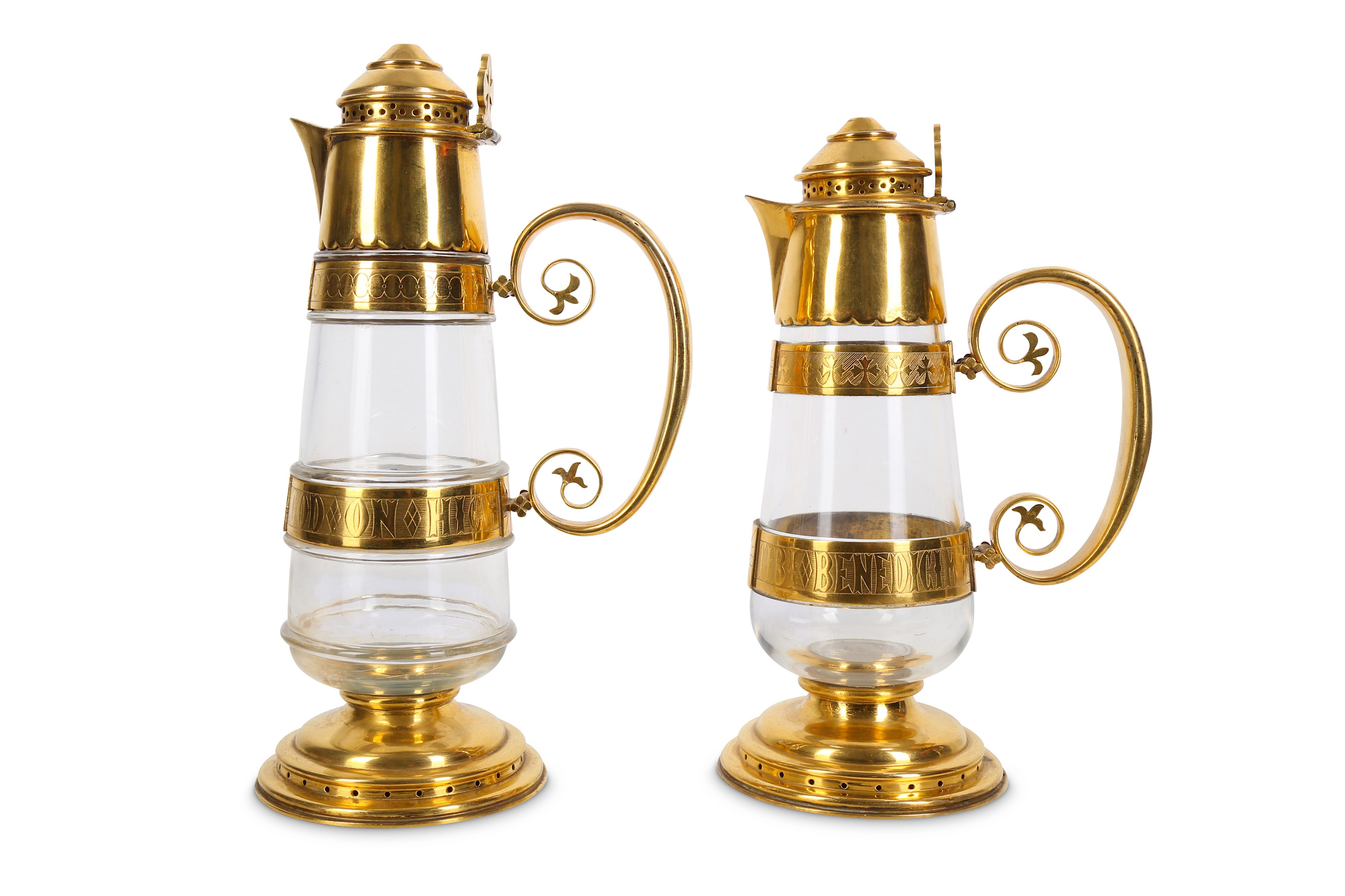 TWO MID 19TH CENTURY ENGLISH GILT METAL AND CRYSTAL GLASS CHURCH ...