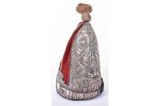 Scarce Prussian Grenadiers Mitre Cap, having large white metal front ...