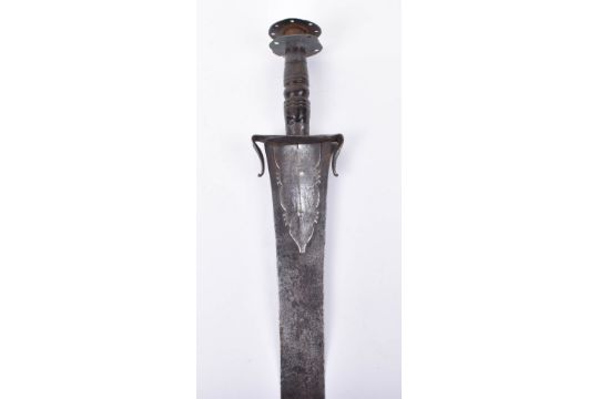 Early Indian Short Sword, broad double edge blade swollen at the tip ...