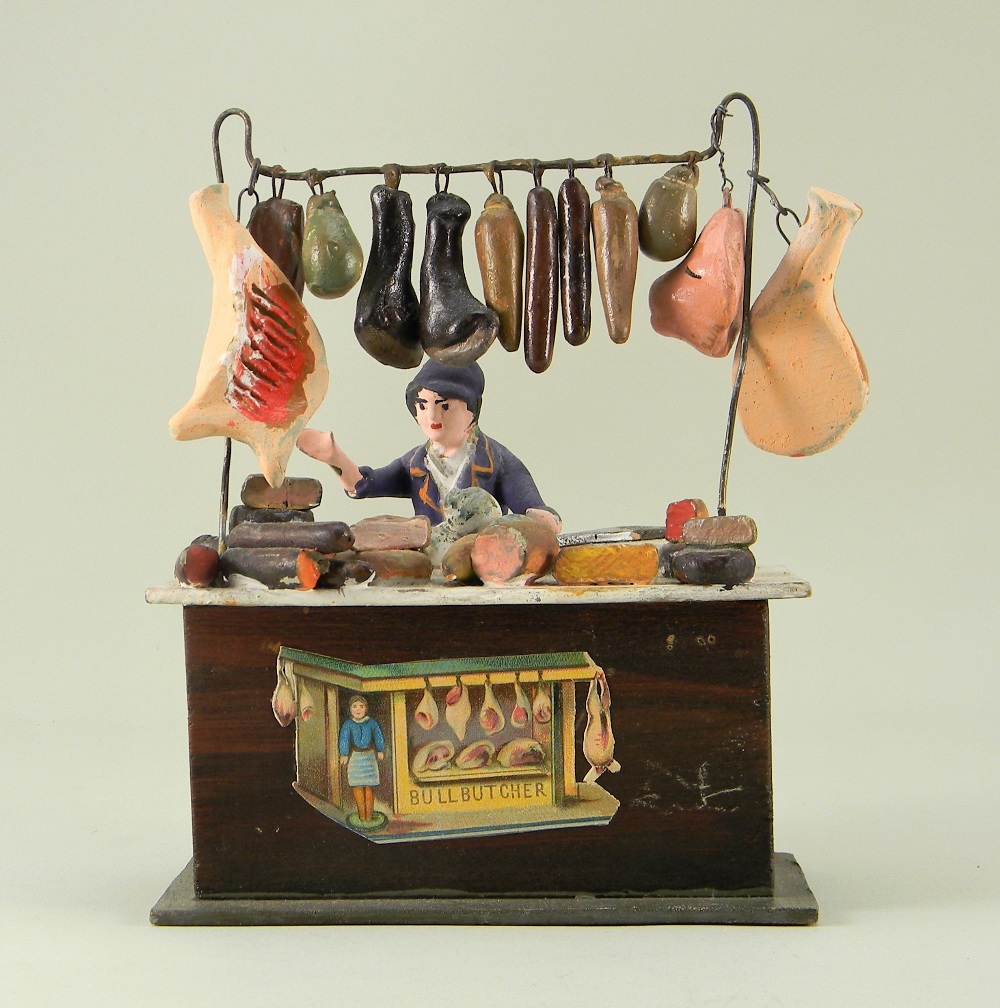 Interesting small toy butchers stand, German late nineteenth century ...