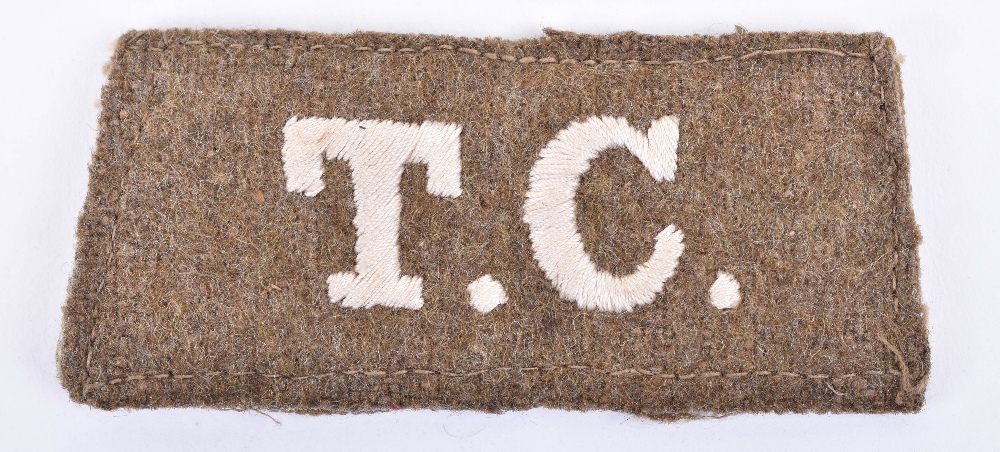 WW1 Tank Corps Slip-on Shoulder Title, white embroidered on khaki “T.C ...