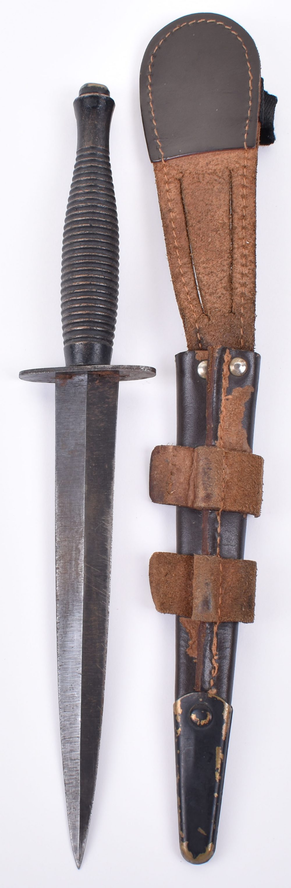 British Fairbairn Sykes (F.S) Commando Knife, with blackened brass one ...
